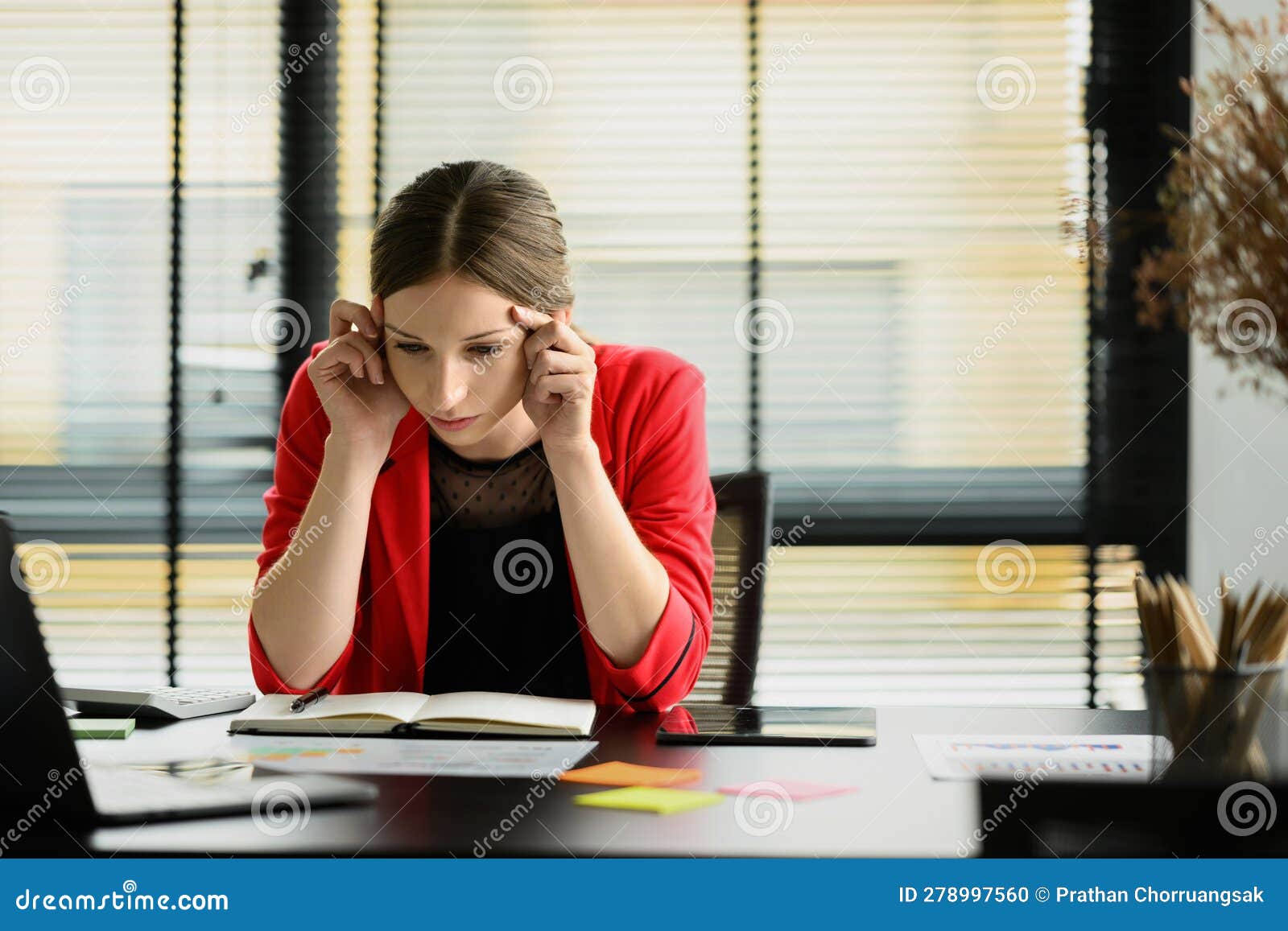 Stressed Businesswoman Thinking of Problem Solution Stuck with Task ...