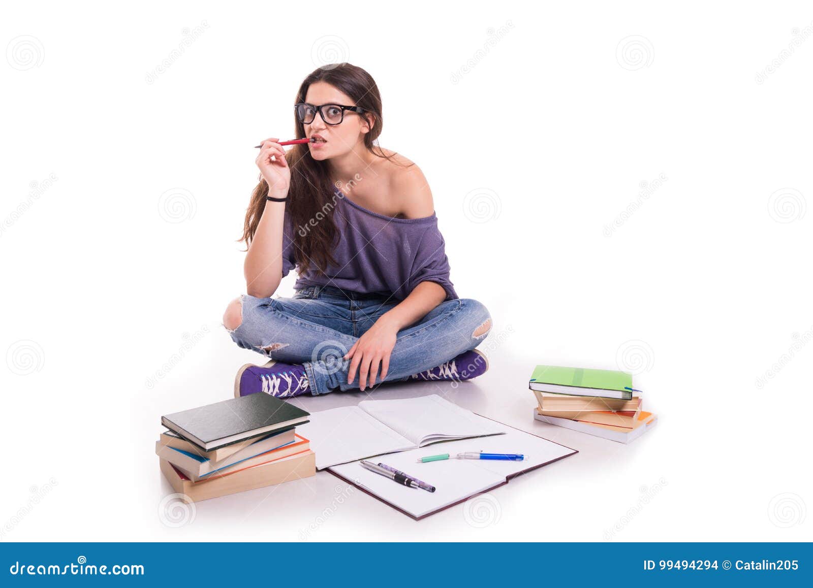 Stressed College Student Reading and Taking Notes Stock Photo - Image ...