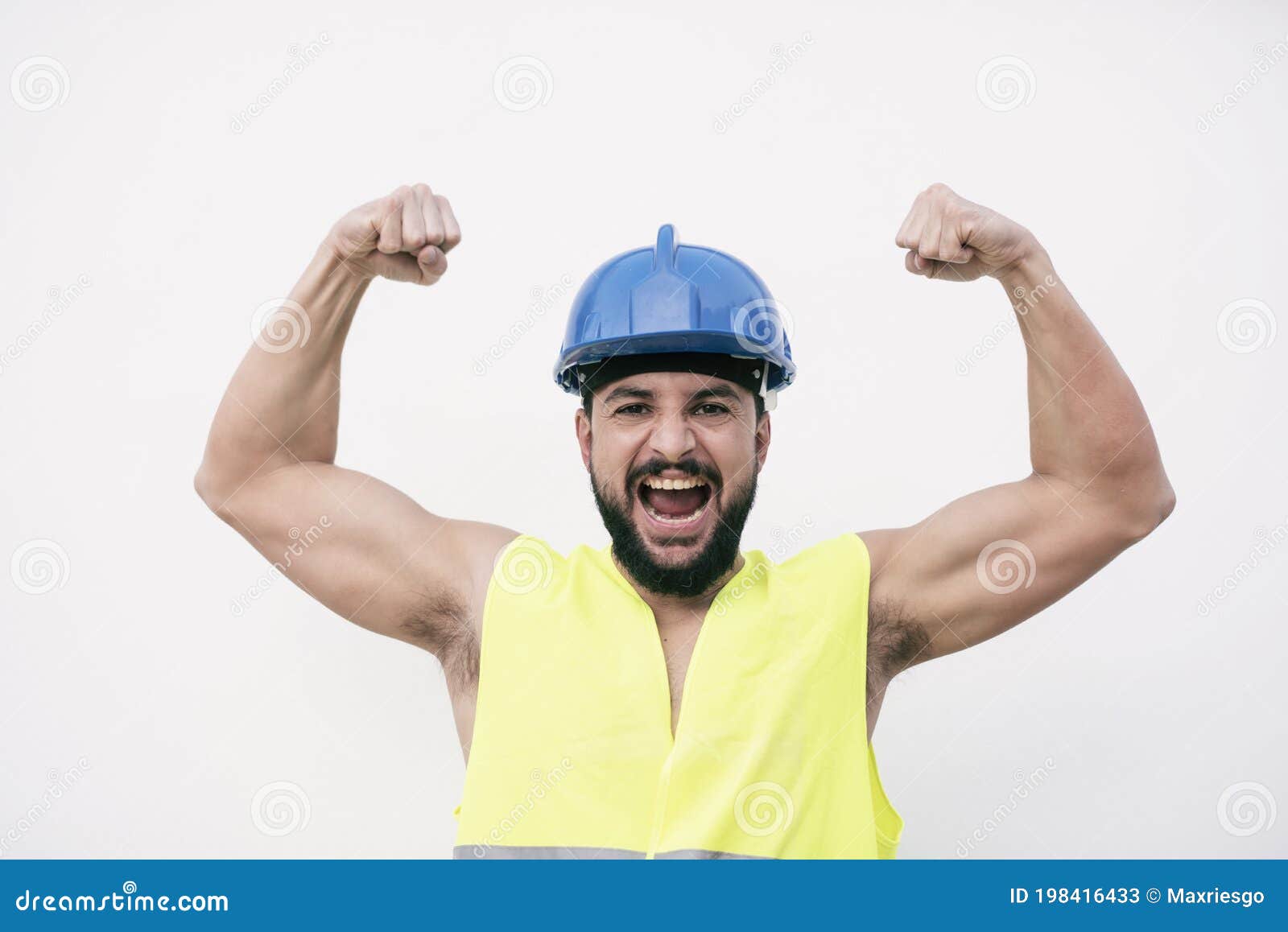 Stressed Construction Worker Posing with Energy Stock Image - Image of ...