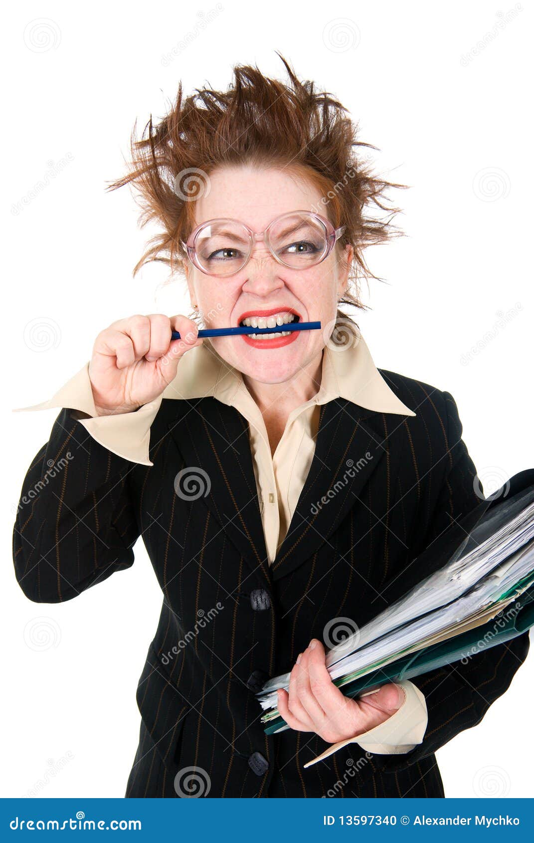 Stressed Crazy Businesswoman Stock Photo - Image of file, secretary ...