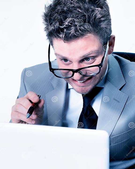 Stressed Crazy Manager at Work Stock Image - Image of desk, glasses ...