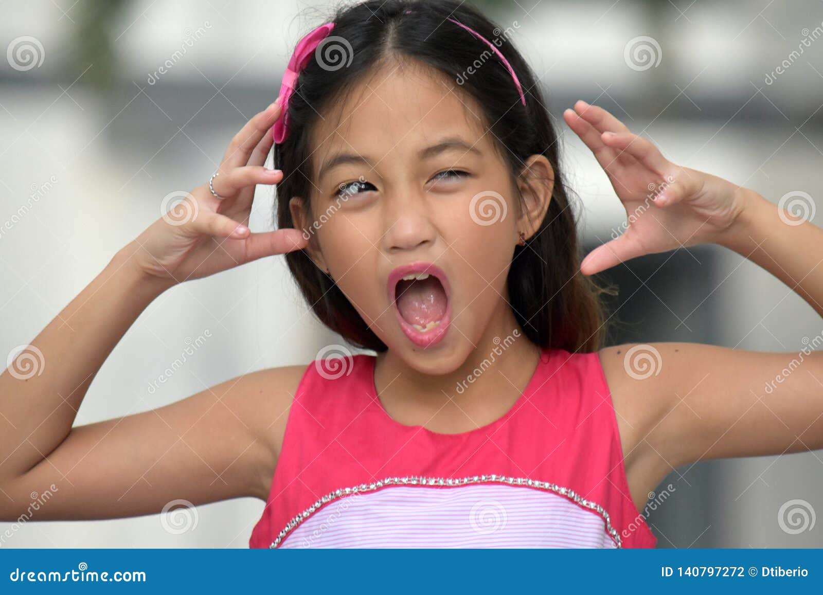 Stressed Cute Diverse Girl stock photo. Image of diversity - 140797272