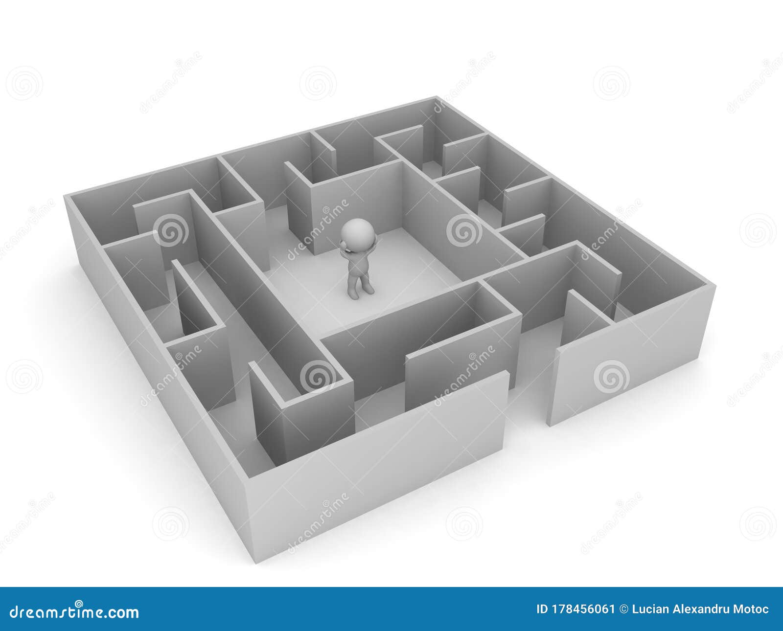Stressed 3D Character Stuck in Labyrinth Stock Illustration ...