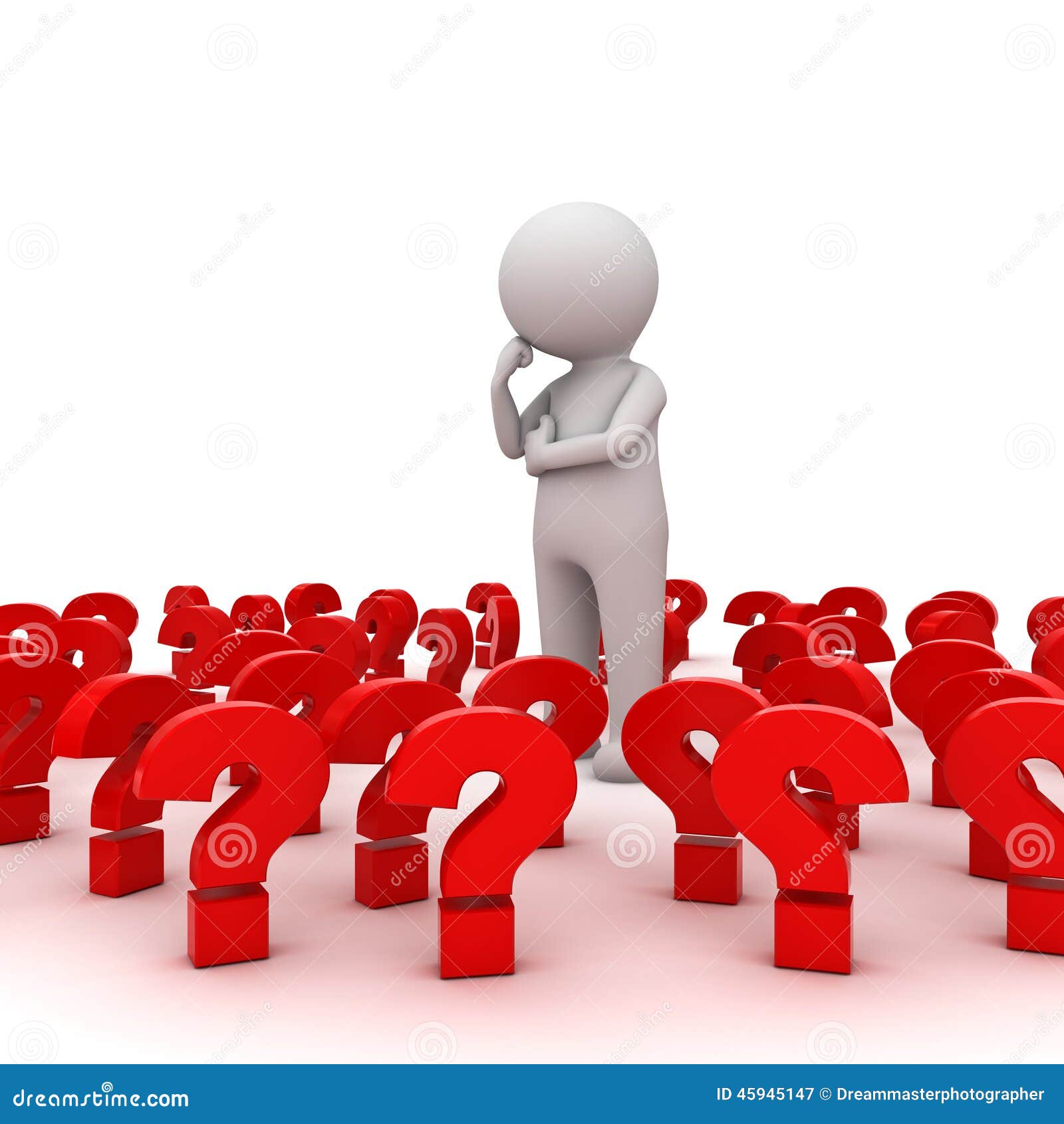 Stressed 3d Man Standing and Thinking Amongst Red Question Marks Stock ...