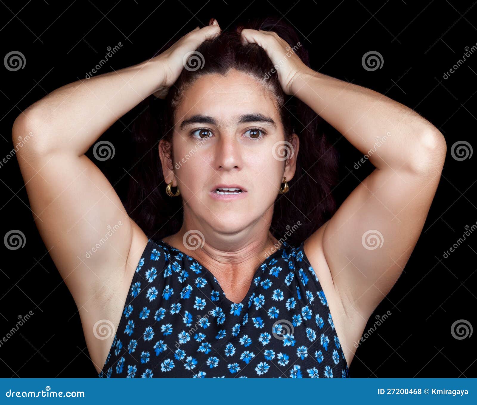 Stressed and Depressed Woman Isolated on Black Stock Photo - Image of ...