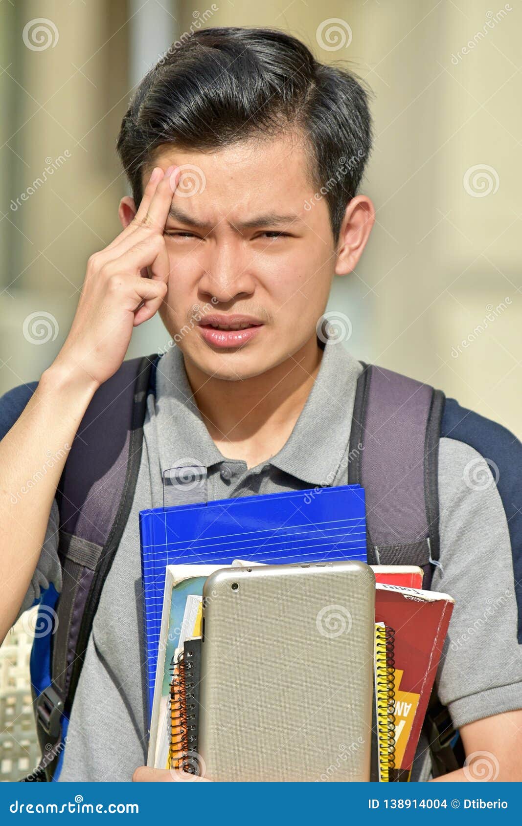 Stressed Diverse Student with Notebooks Stock Photo - Image of ...