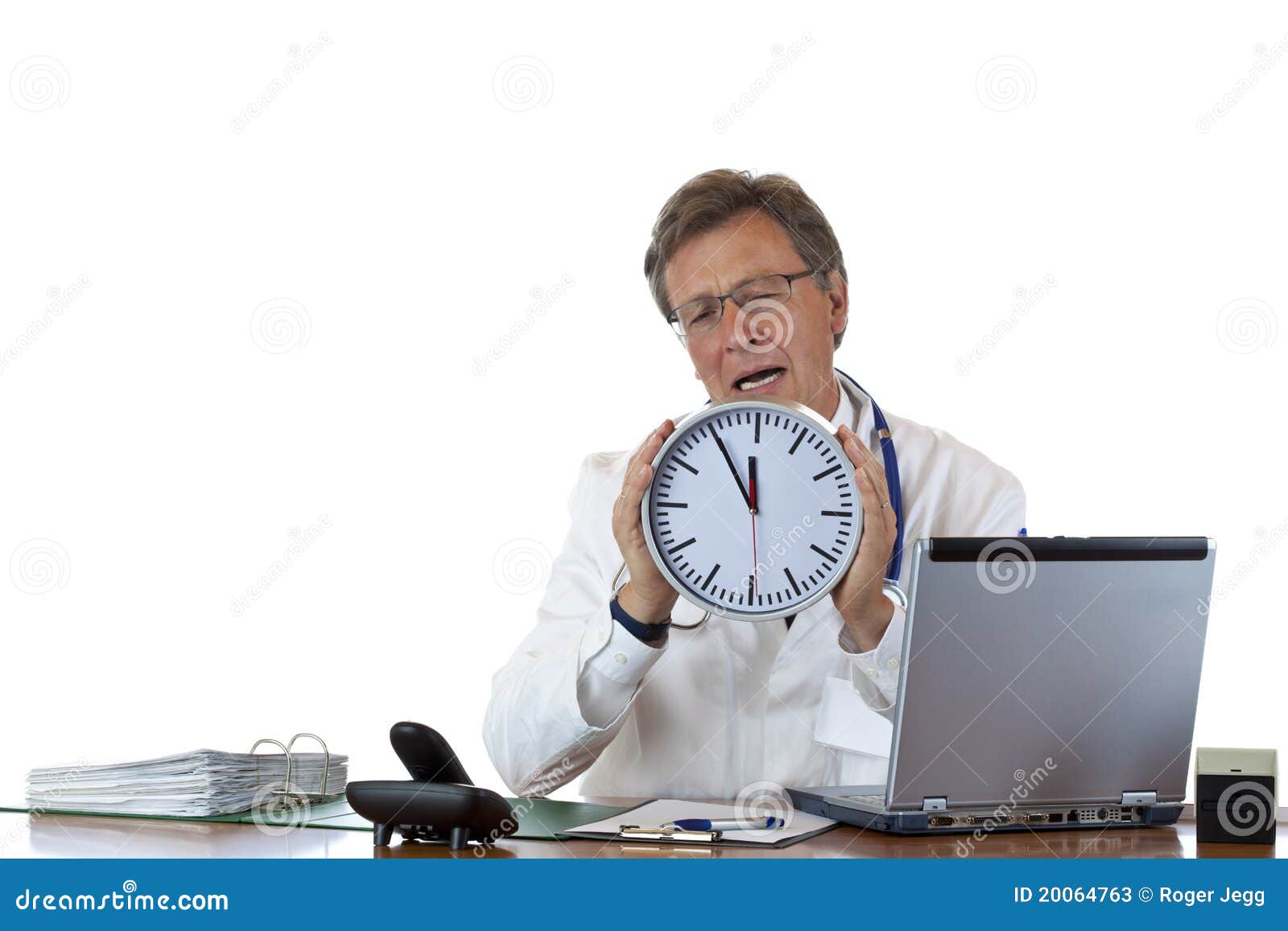 Stressed Doctor Holds Clock and Cries Stock Image - Image of isolated ...