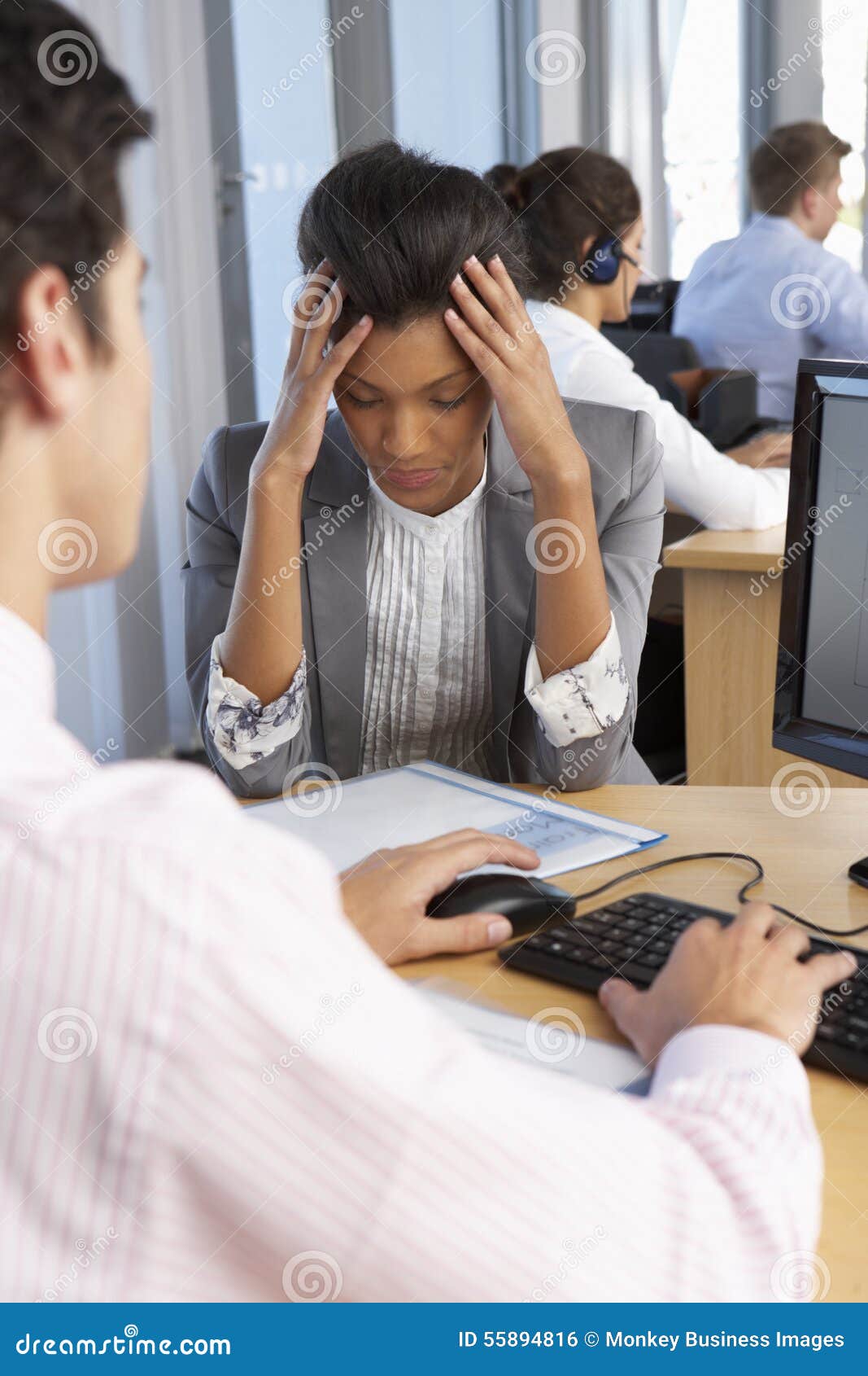 Stressed Employee Working in Busy Office Stock Photo - Image of manual ...