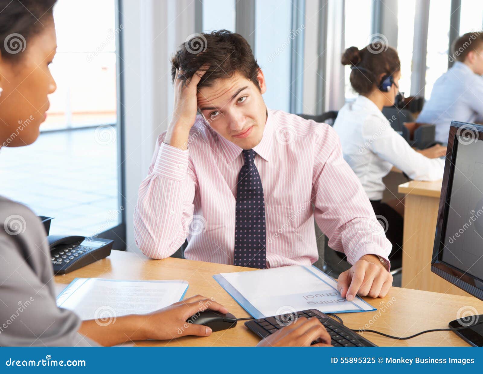 Stressed Employee Working in Busy Office Stock Image - Image of ...