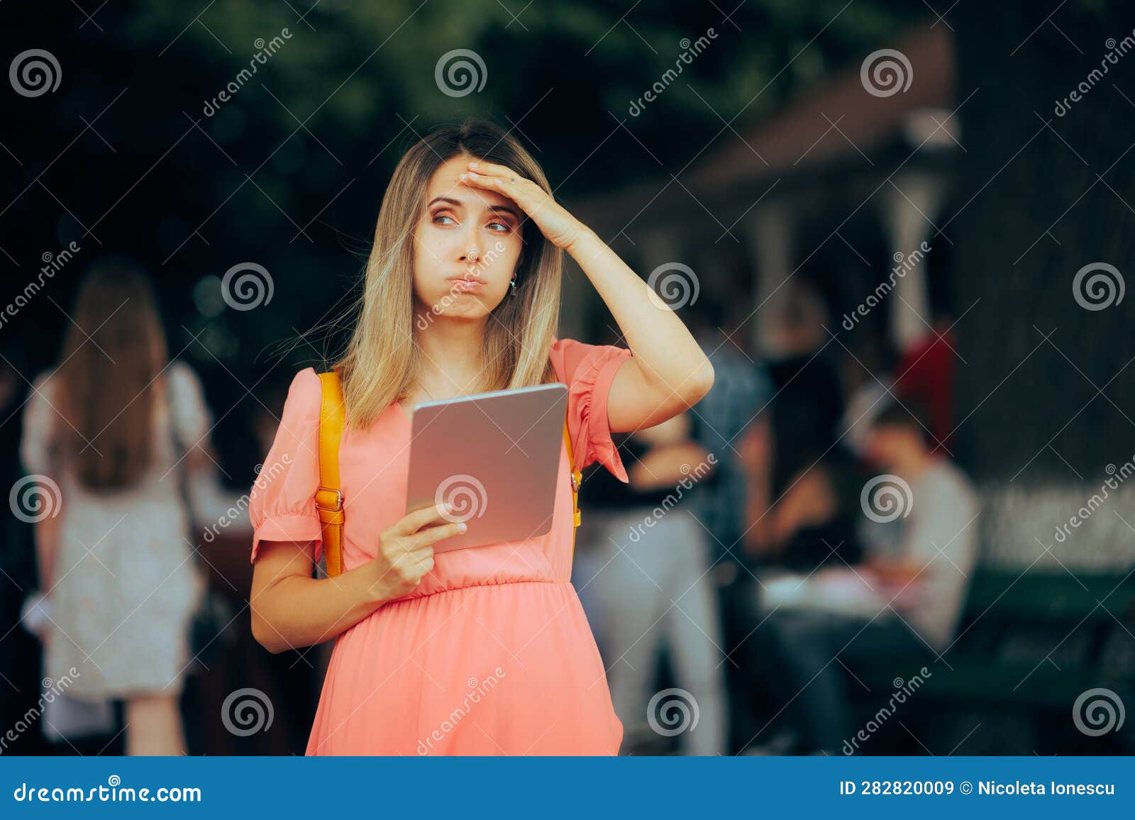 Stressed Event Planner Holding a Pc Tablet at Outdoors Ceremony Stock ...