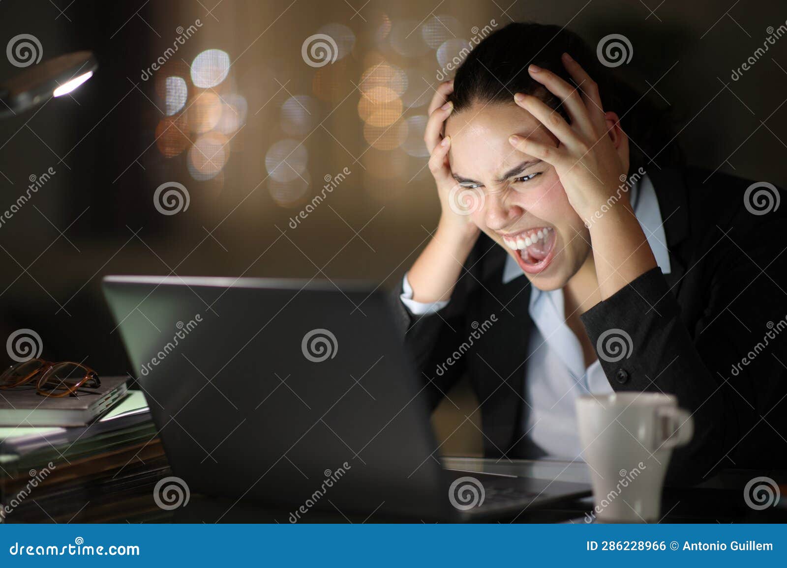 Stressed Executive Yelling Working in the Night Stock Photo - Image of ...