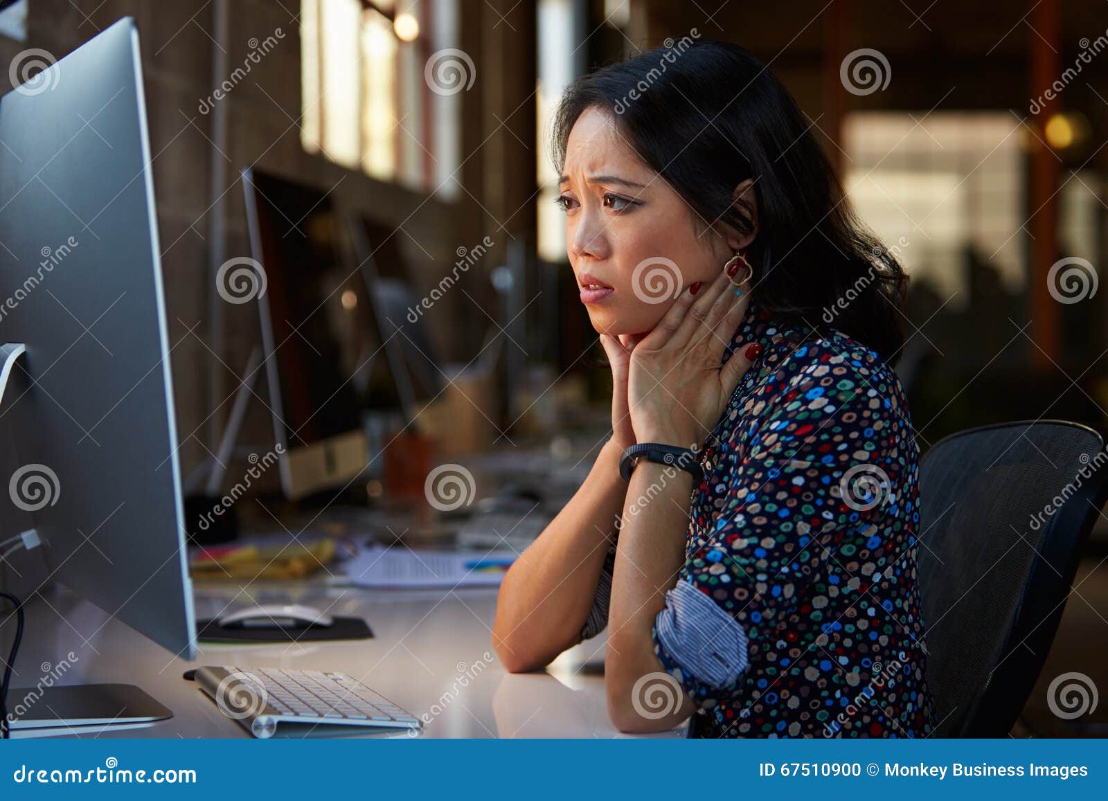 Stressed Female Designer Works at Computer in Modern Office Stock Photo ...