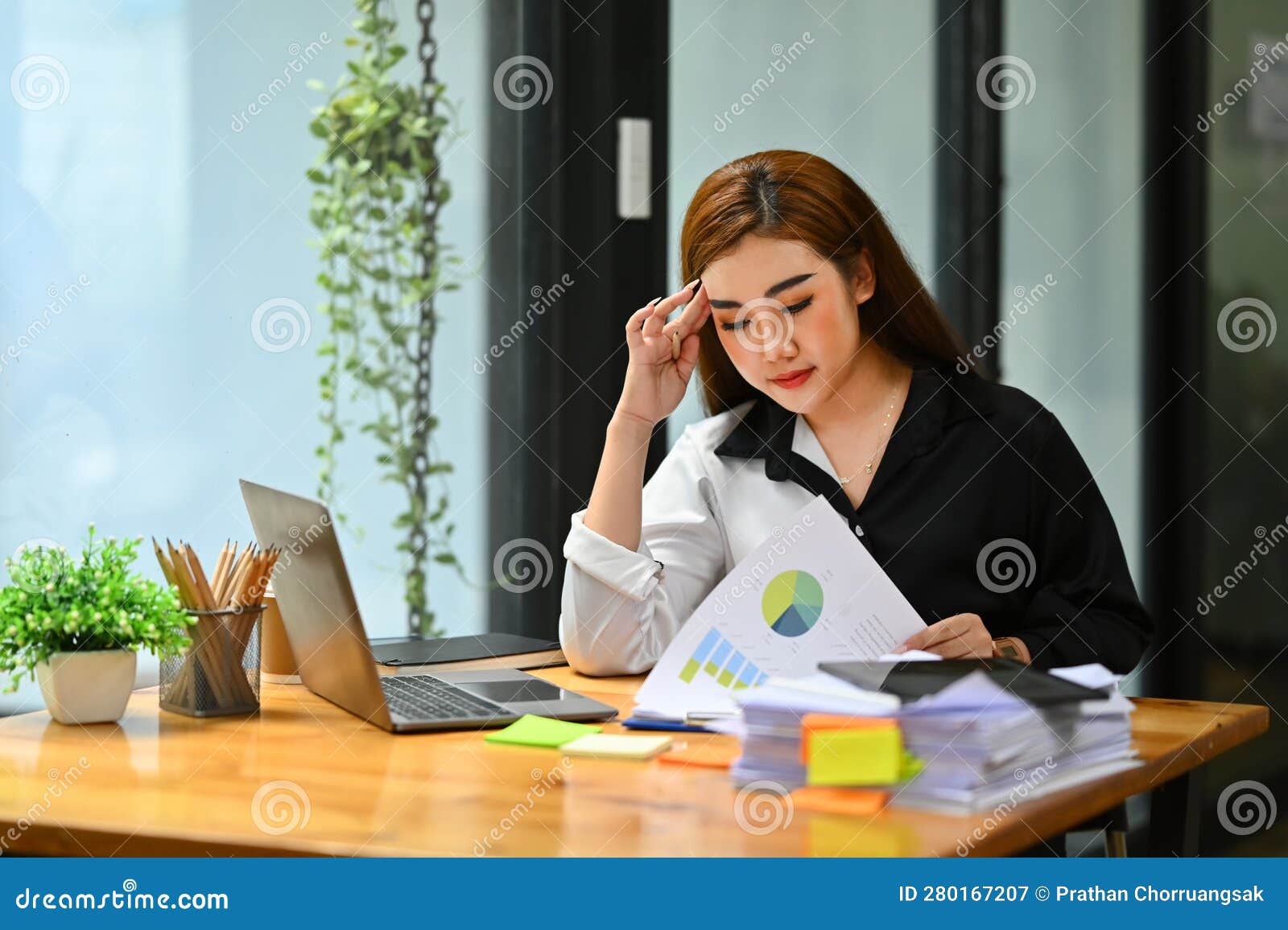 Stressed Female Employee Thinking of Problem Solution Stuck with Task ...