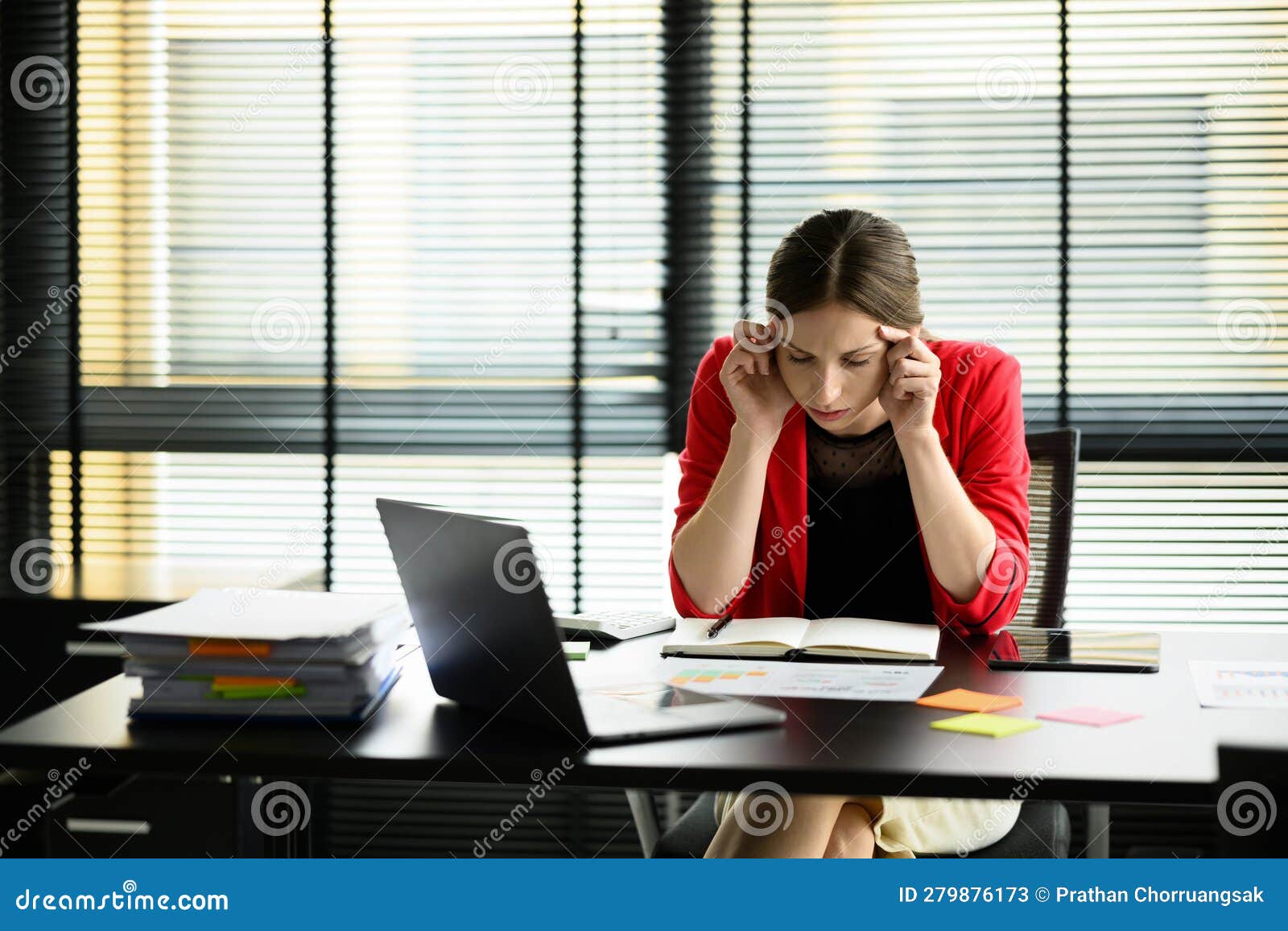 Stressed Female Manager Holding Her Head, Tired from Work, Having ...
