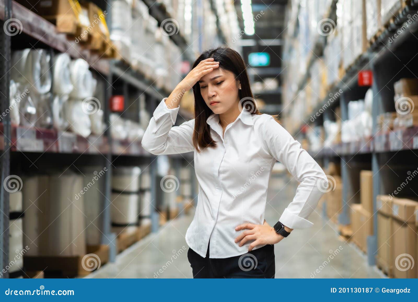 Stressed Female Manager in Warehouse Store Stock Image - Image of ...