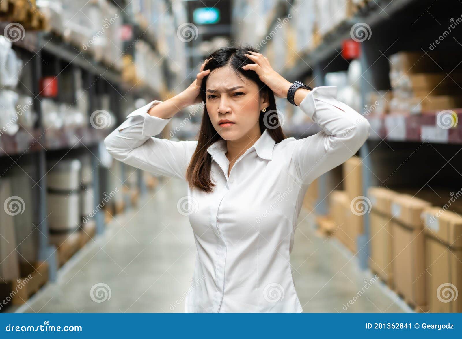 Stressed Female Manager in Warehouse Store Stock Image - Image of ...