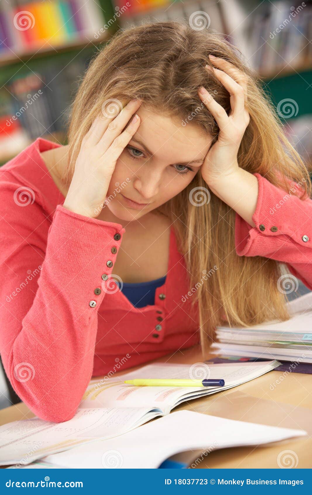Stressed Female Teenage Student Stock Image - Image of close, school ...