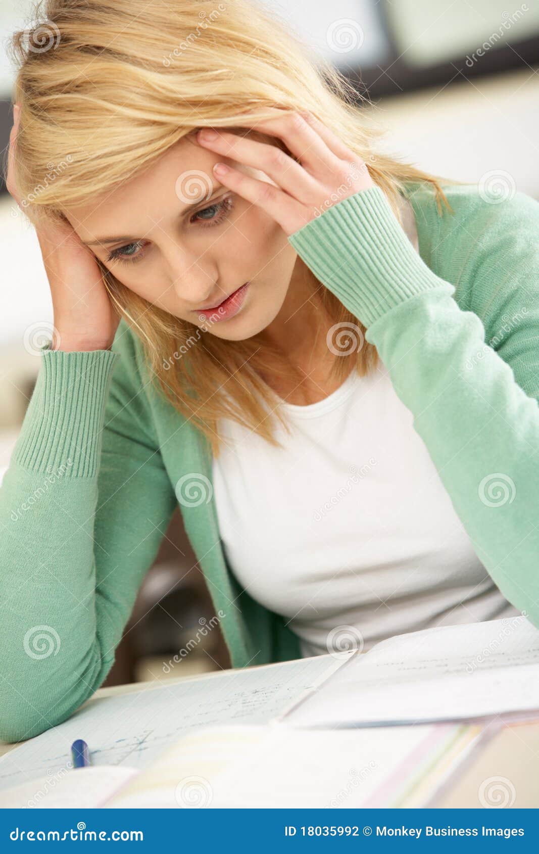 Stressed Female Teenage Student Studying Stock Photo - Image of sitting ...