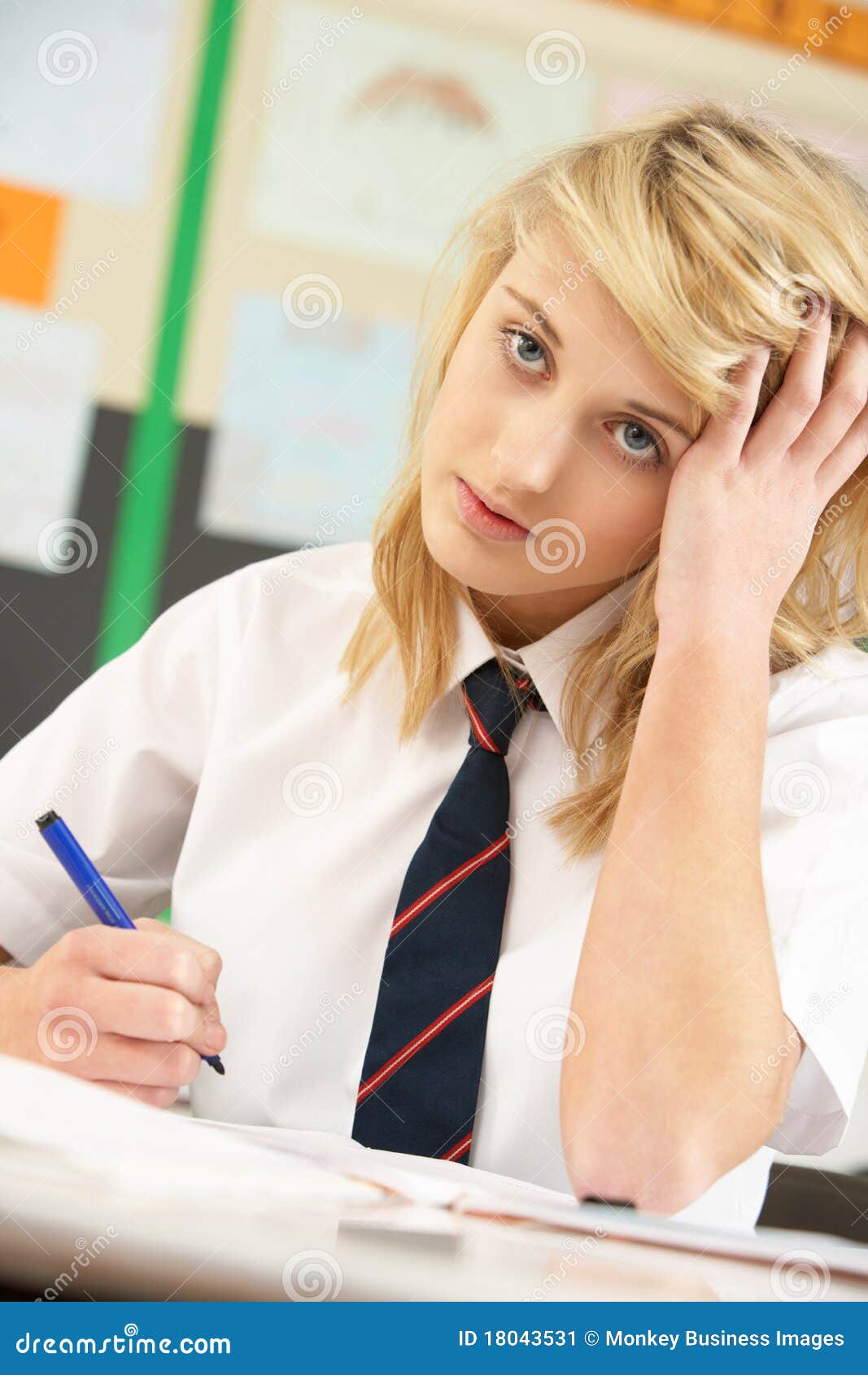 Stressed Female Teenage Student Studying Stock Image - Image of pupil ...