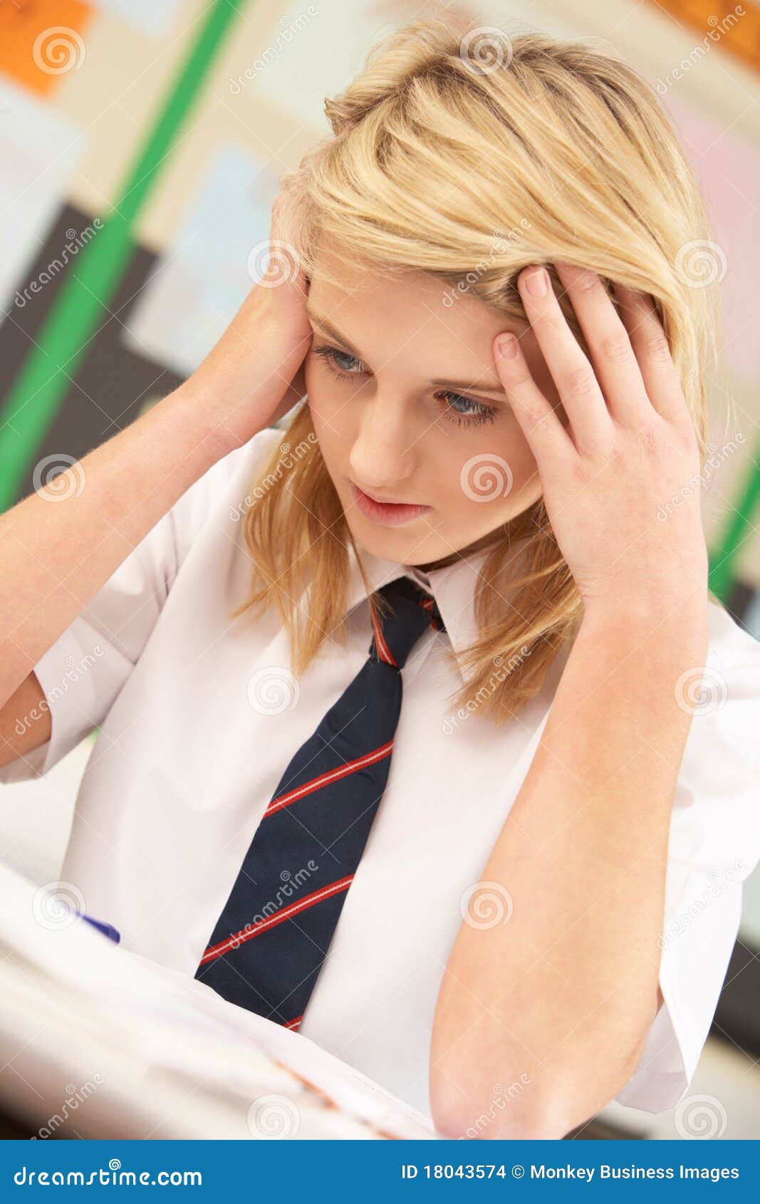 Stressed Female Teenage Student Studying Stock Photo - Image of ...