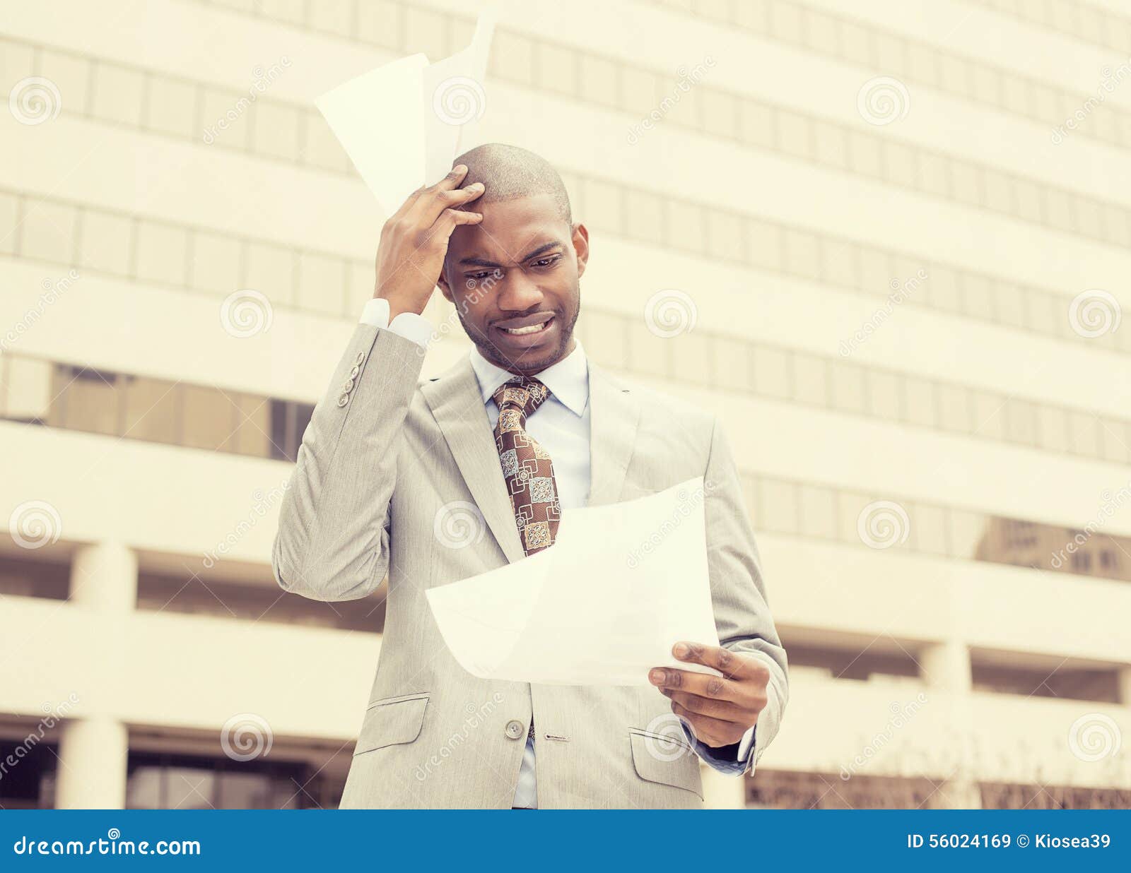 Stressed Frustrated Man Holding Looking at Documents Stock Image ...
