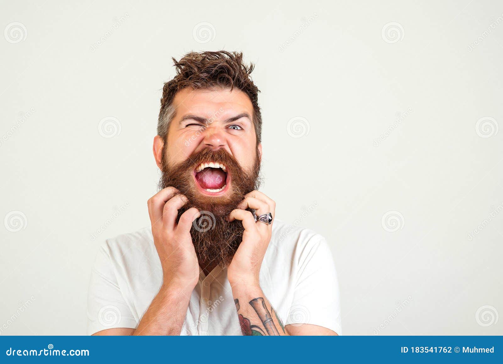 Stressed Furious Bearded Man Shouting. Face Expression. Negative ...