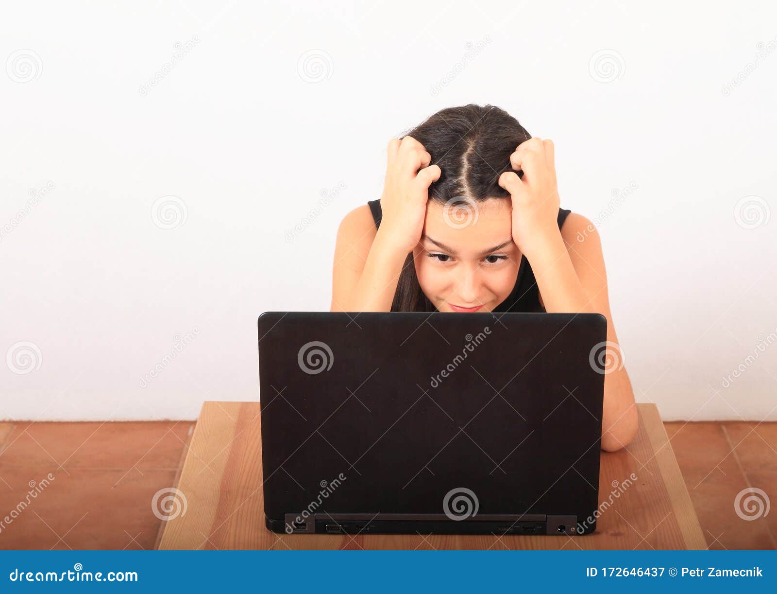 Stressed Girl Working on Computer Stock Image - Image of brunette ...