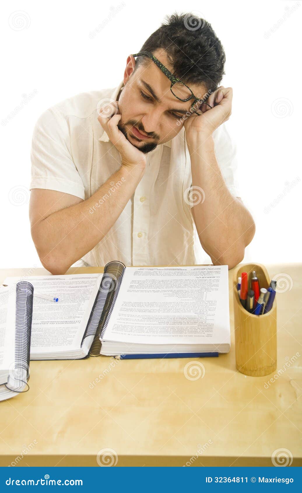 Stressed Guy stock image. Image of notebook, glasses - 32364811