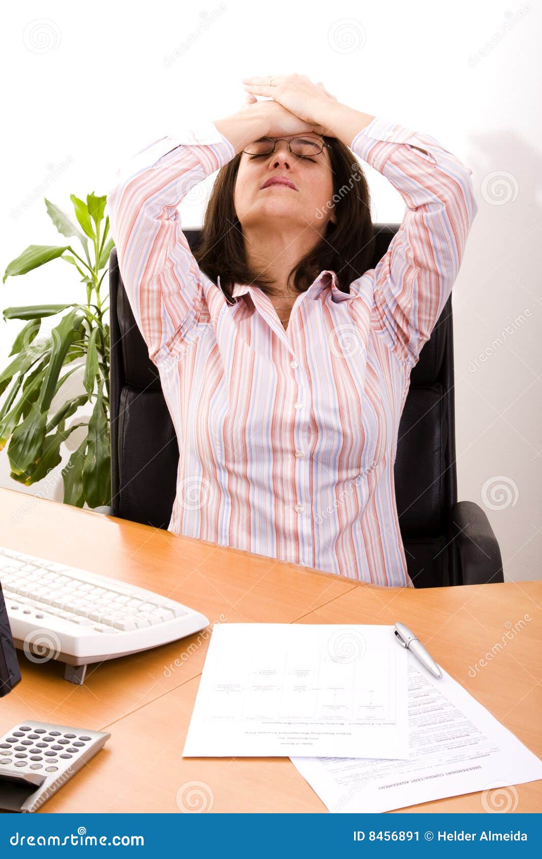 Stressed with her work stock image. Image of paper, depression - 8456891