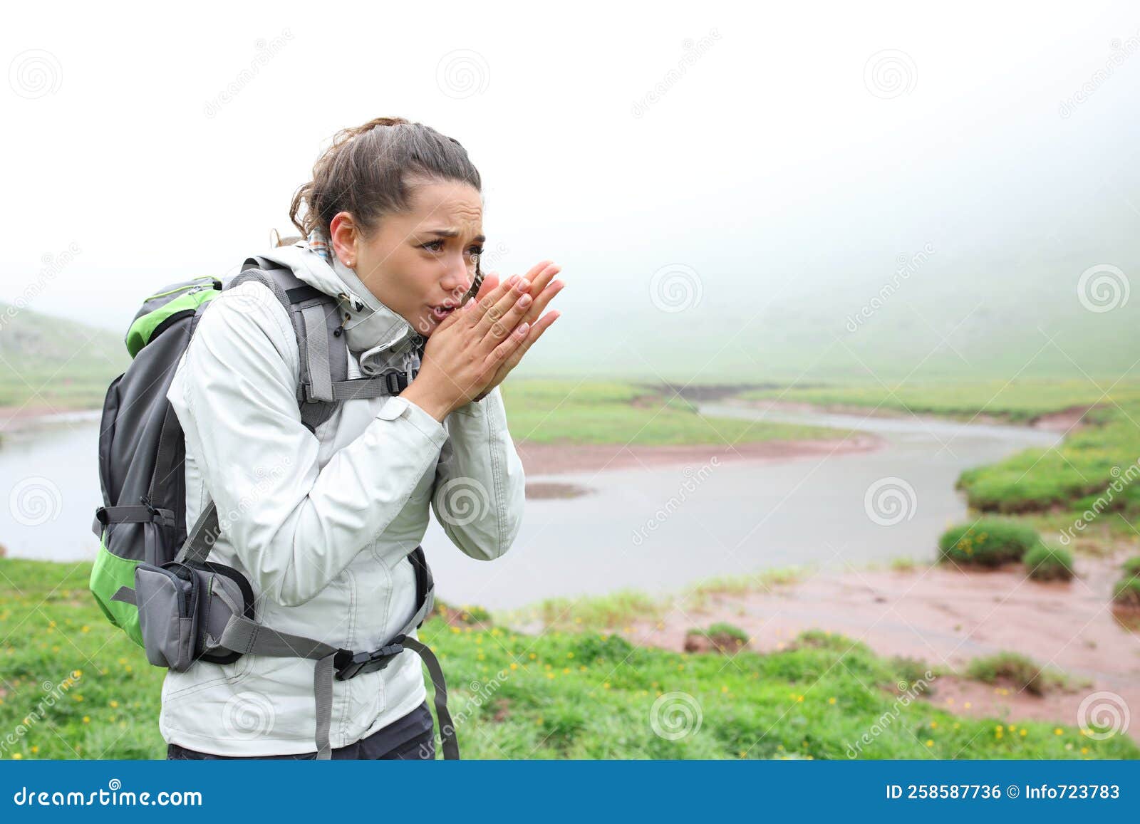 Stressed Hiker Getting Cold in the Mountain Stock Photo - Image of ...