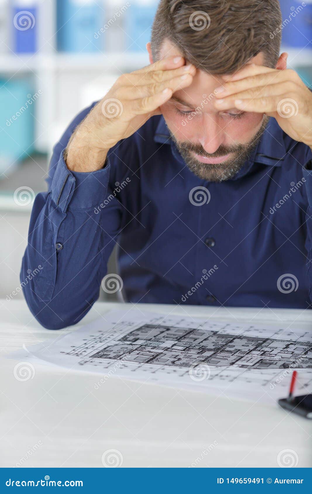 Stressed Male Architect Under Pressure in Office Stock Image - Image of ...