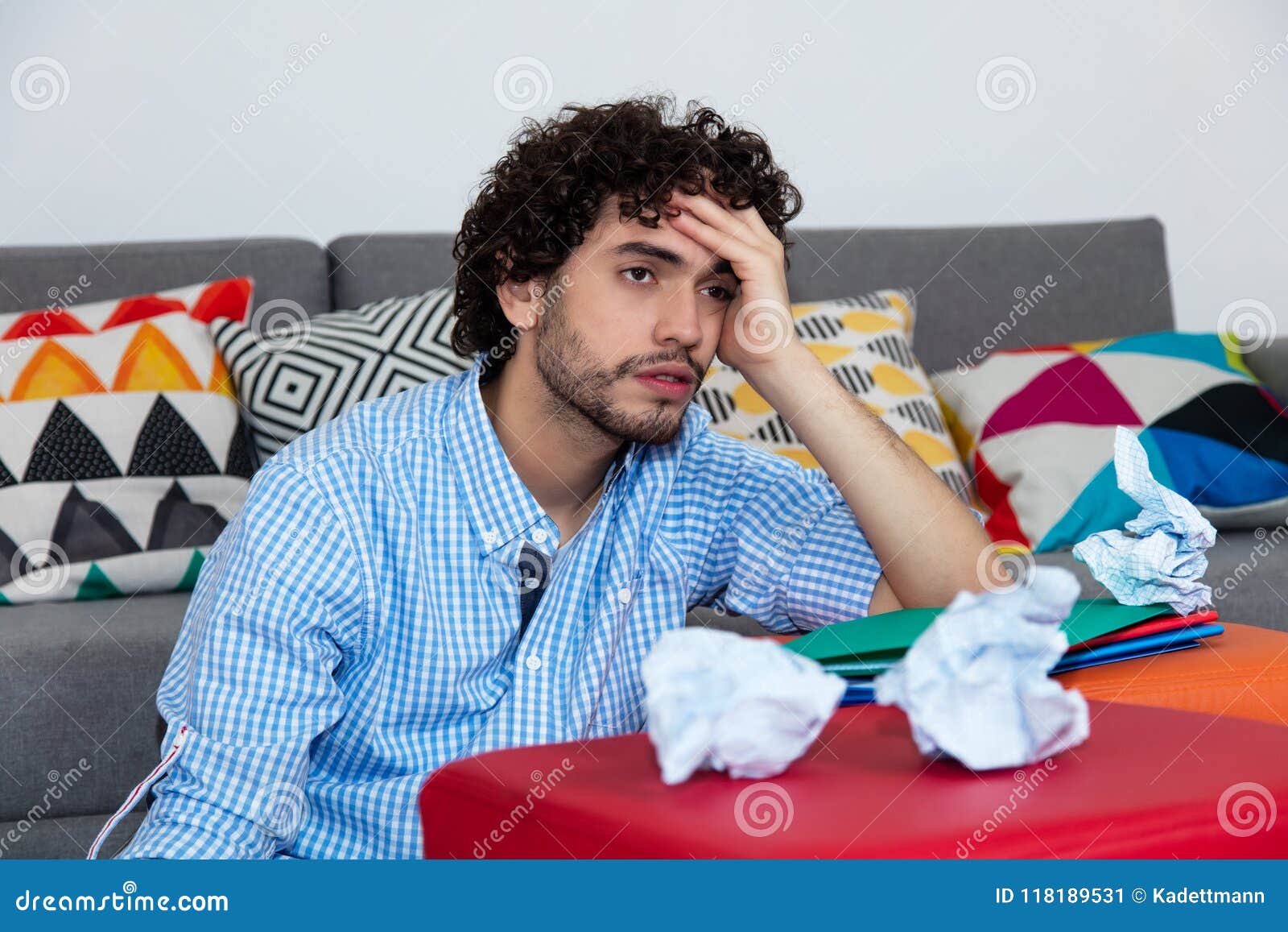 Stressed Male Student at Home Stock Image - Image of panic, person ...