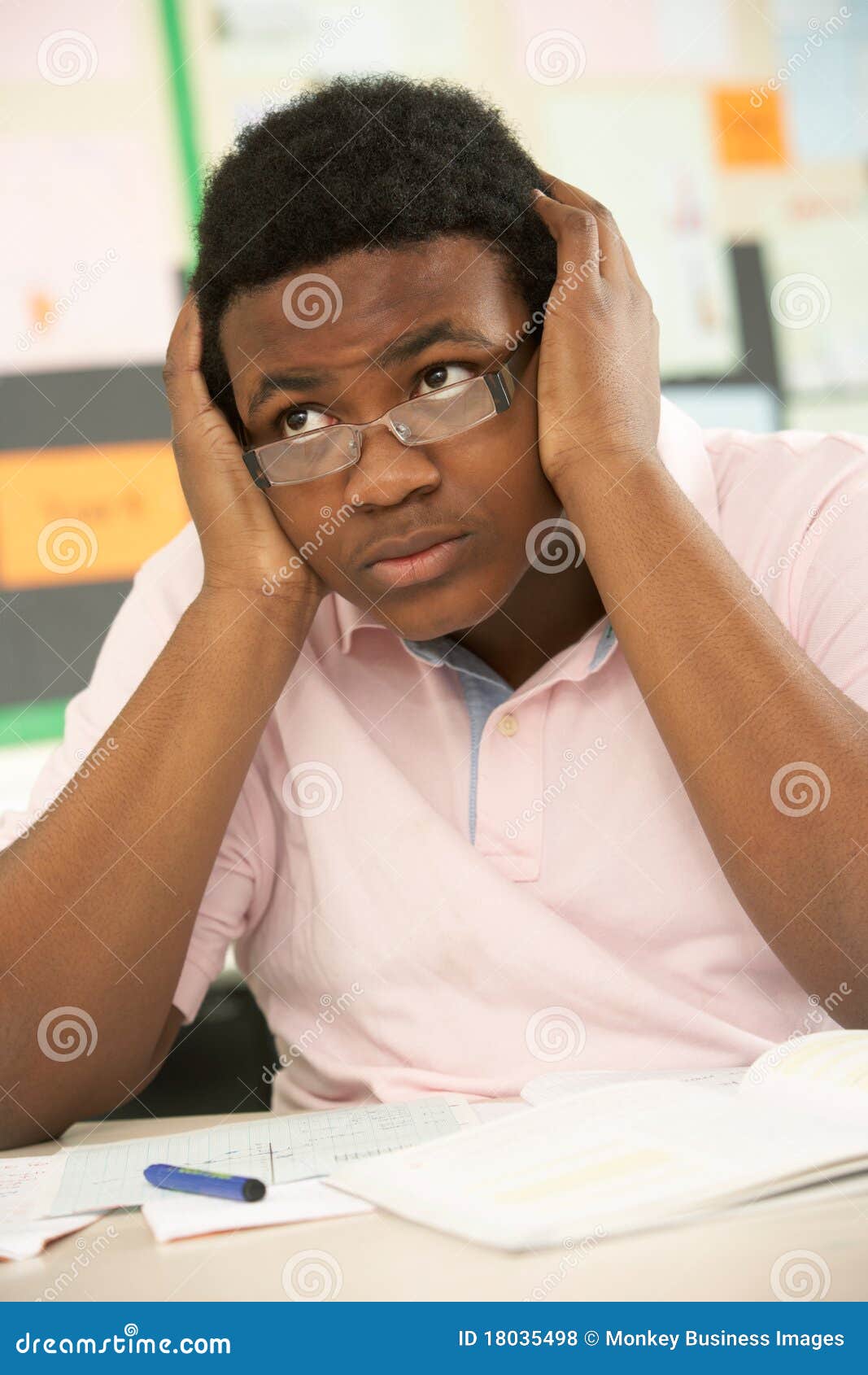 Stressed Male Teenage Student Studying Stock Photo - Image of student ...