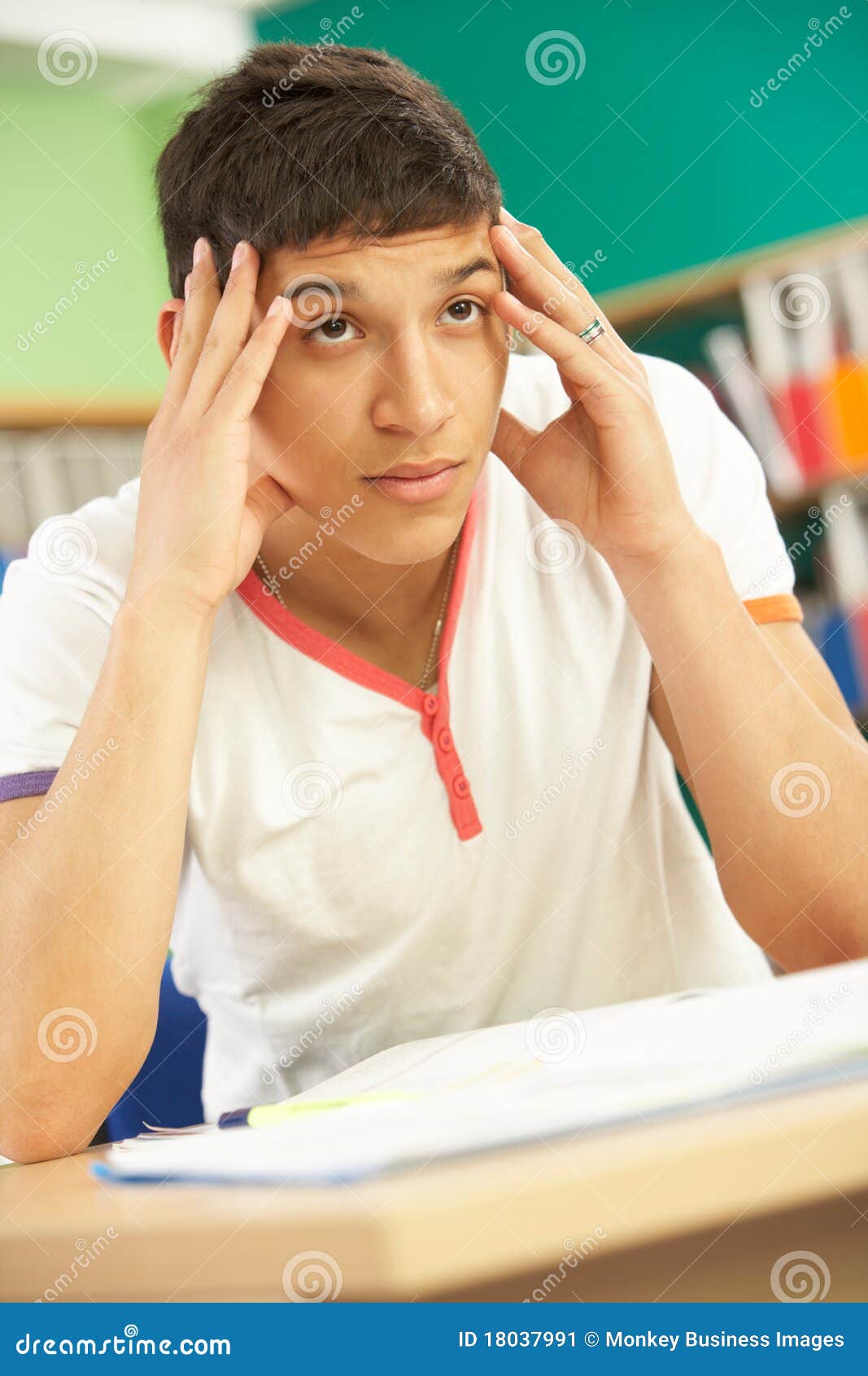 Stressed Male Teenage Student Studying Stock Image - Image of student ...