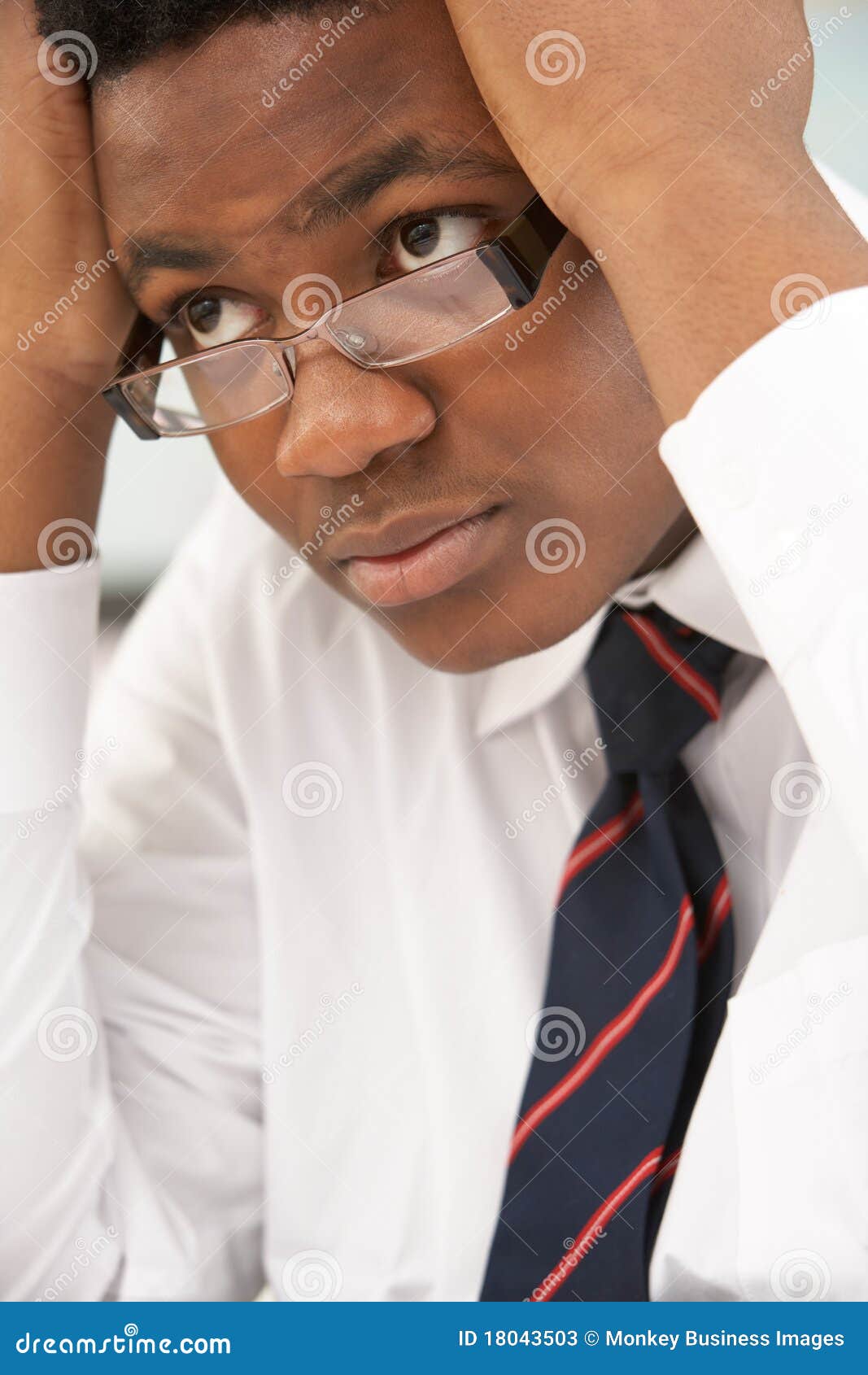 Stressed Male Teenage Student Studying Stock Image - Image of indoors ...