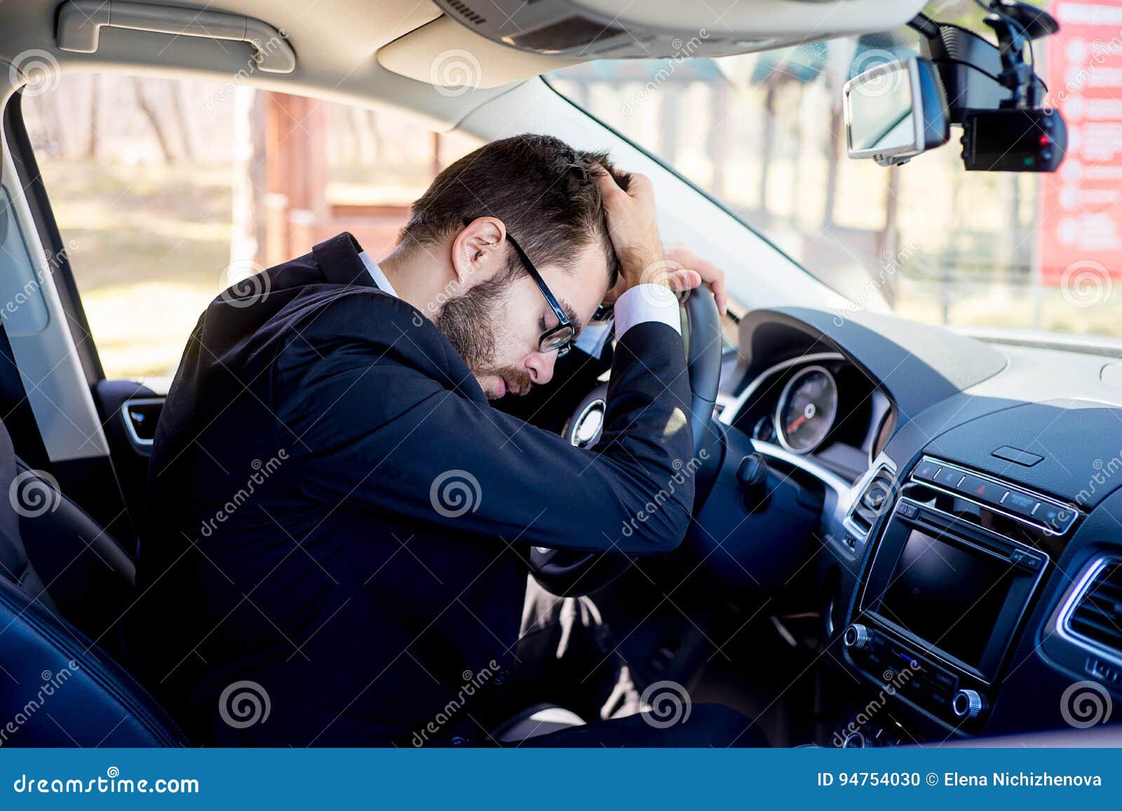 Stressed man in a car stock photo. Image of travel, fatigue - 94754030