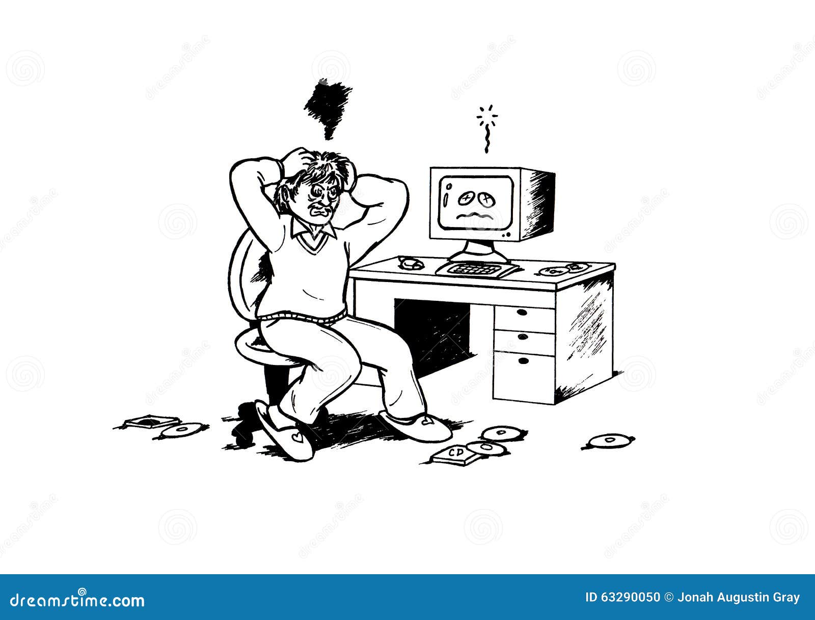 Stressed Man and Computer (2008) Stock Illustration - Illustration of ...