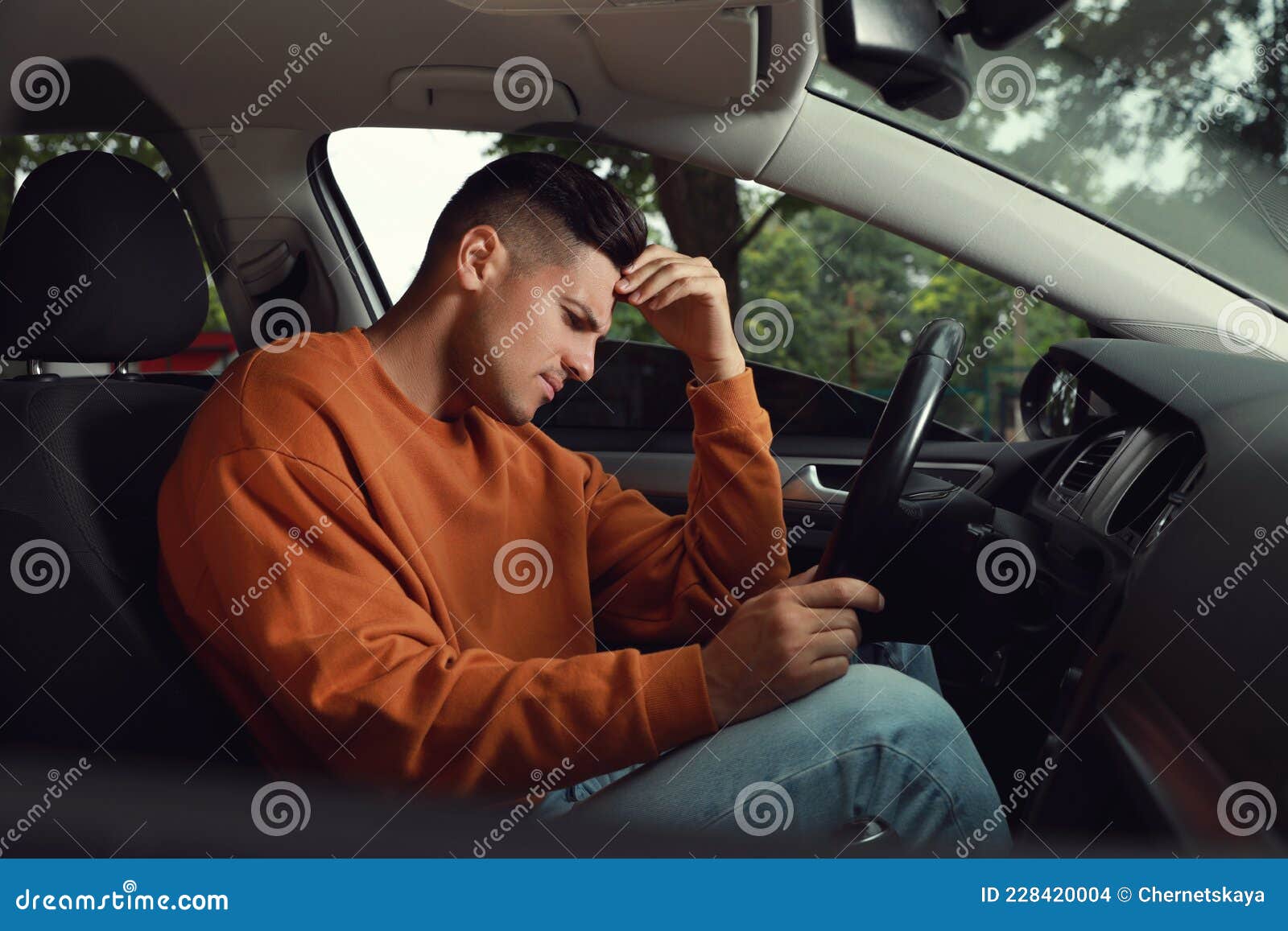 Stressed Man in Driver`s Seat of Modern Car Stock Photo - Image of seat ...