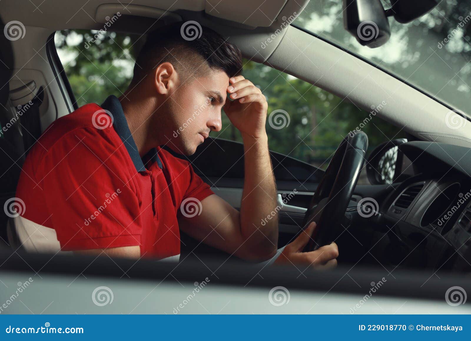 Stressed Man in Driver`s Seat of Modern Car Stock Photo - Image of ...