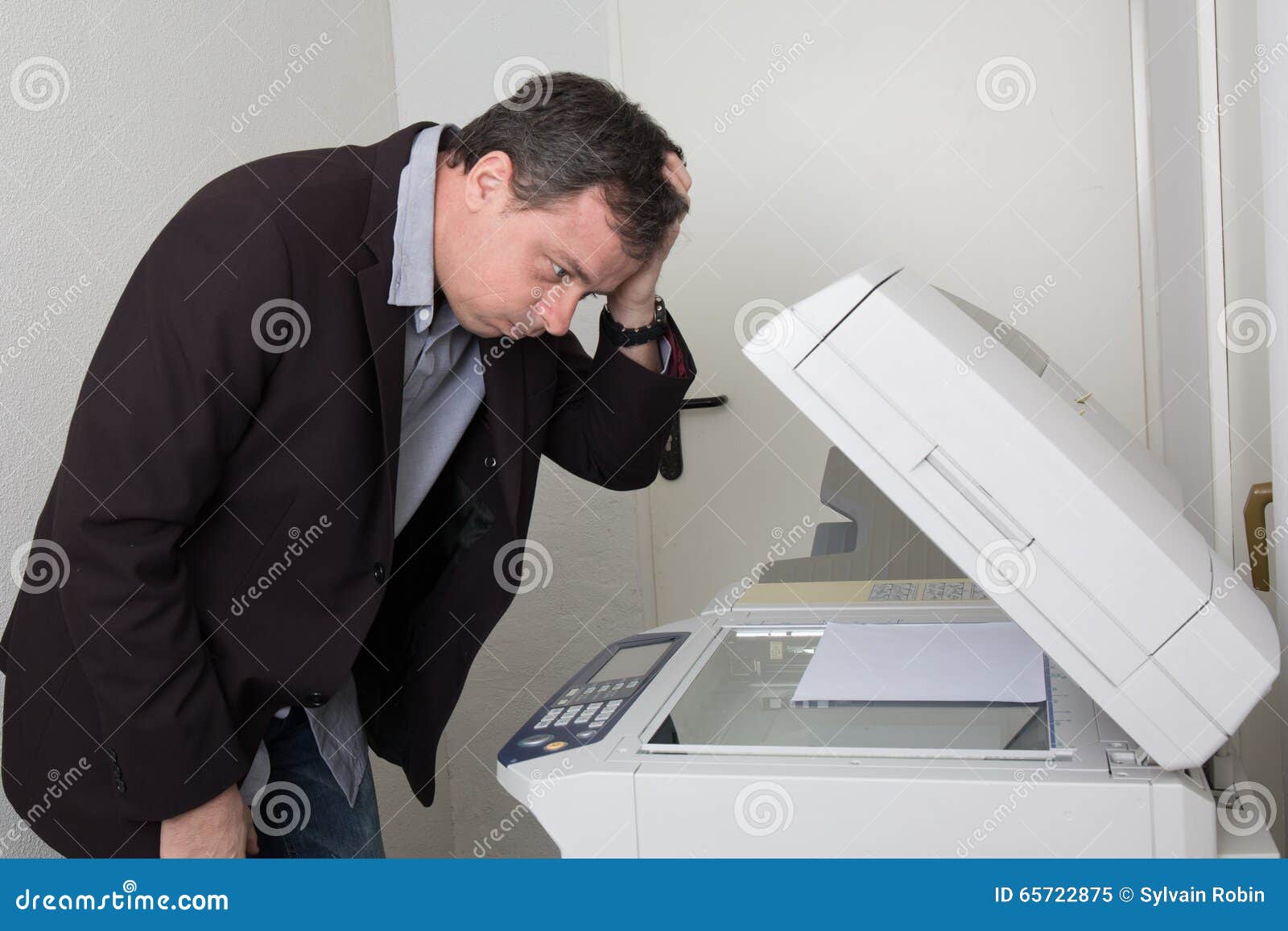 Stressed Man in Front of a Copy Machine Stock Image - Image of lawyer ...