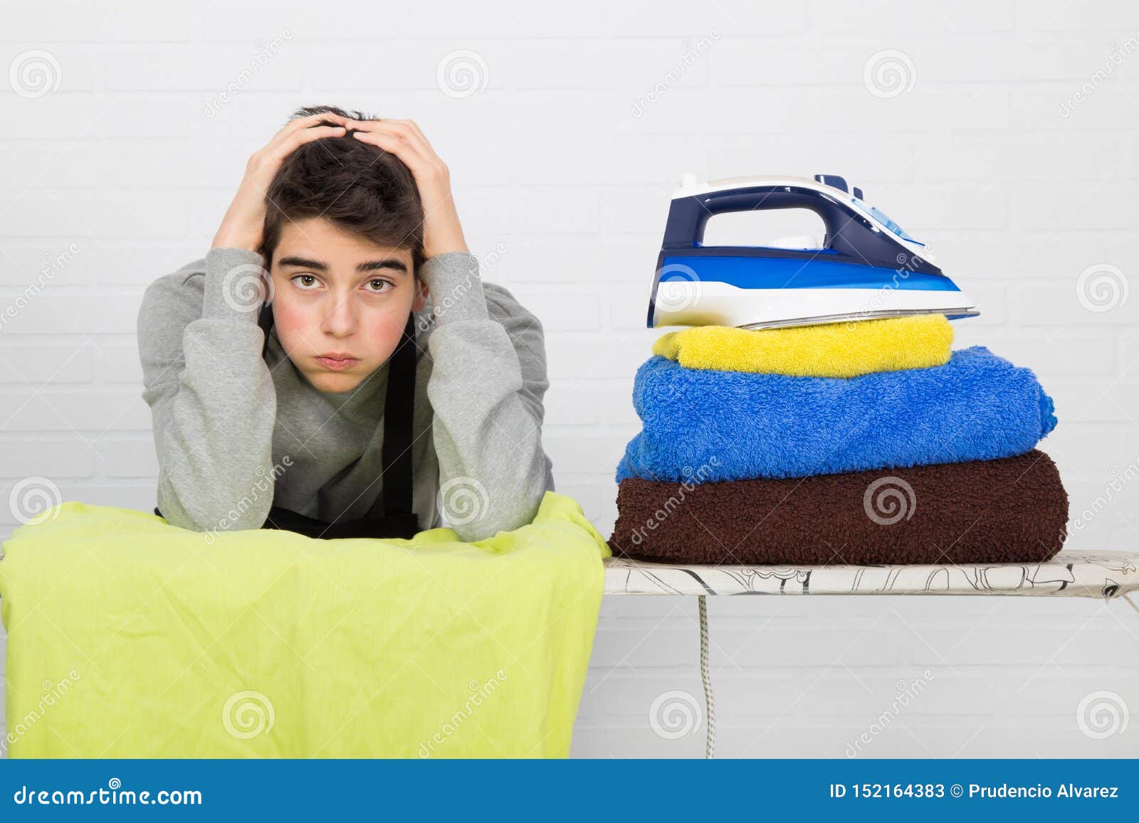 Stressed Man Ironing Clothes Stock Image - Image of husband, ironing ...