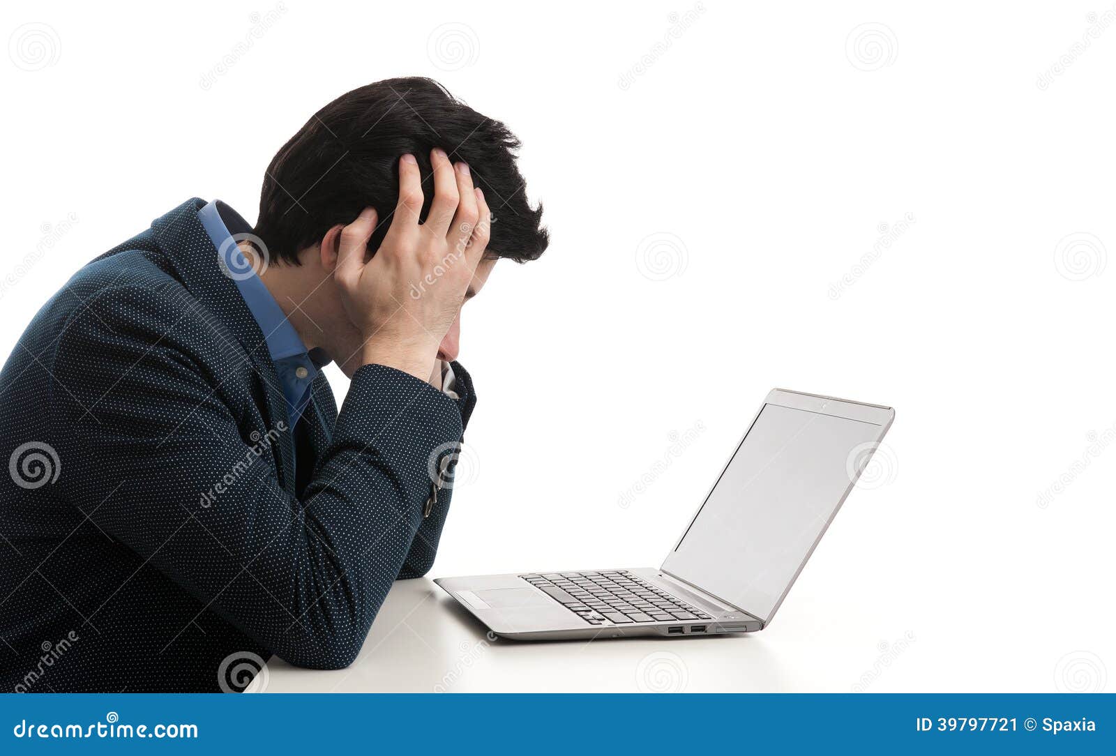 Stressed Man Looking at His Laptop Computer Stock Image - Image of ...