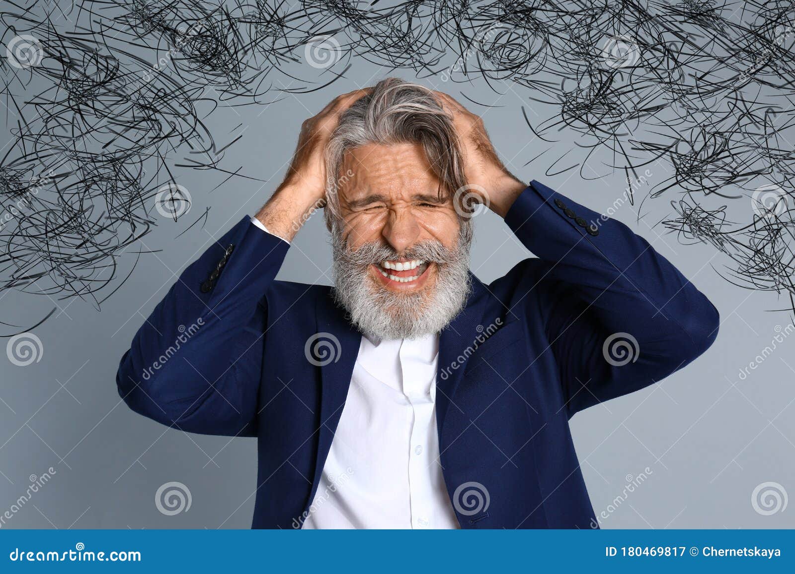 Stressed Man with Mess in His Head on Background Stock Image - Image of ...