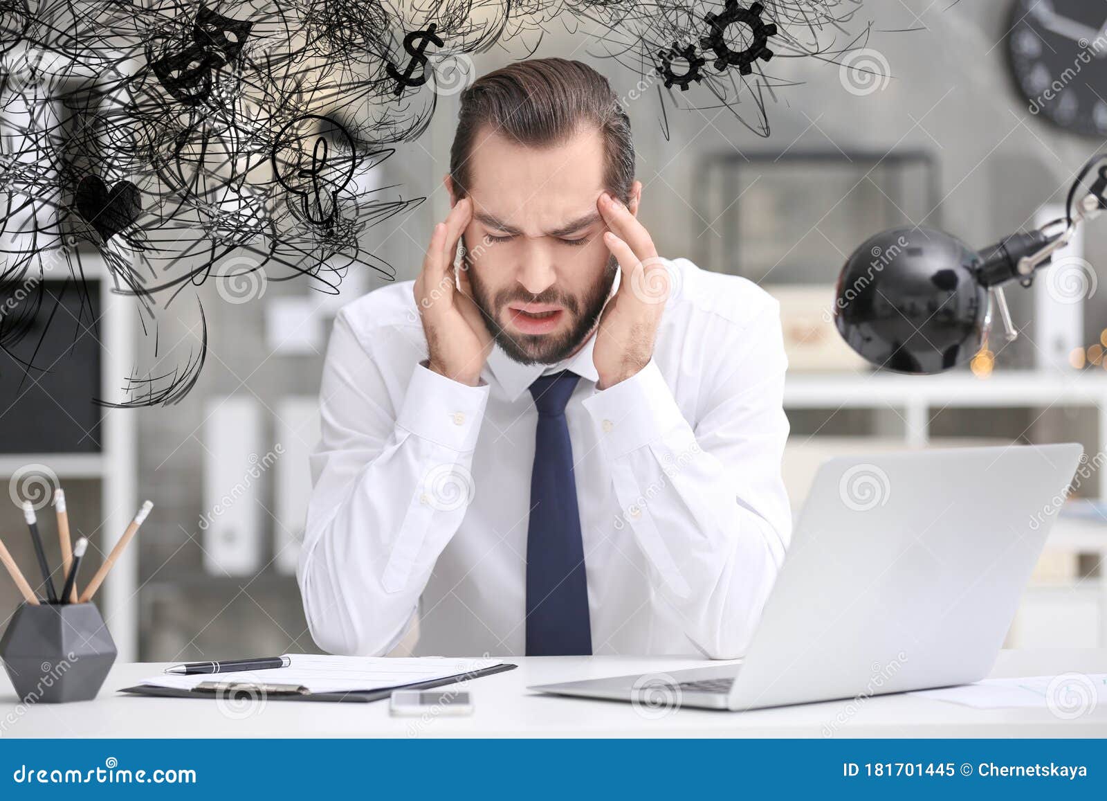 Stressed Man with Mess in His Head Stock Image - Image of mess, brain ...