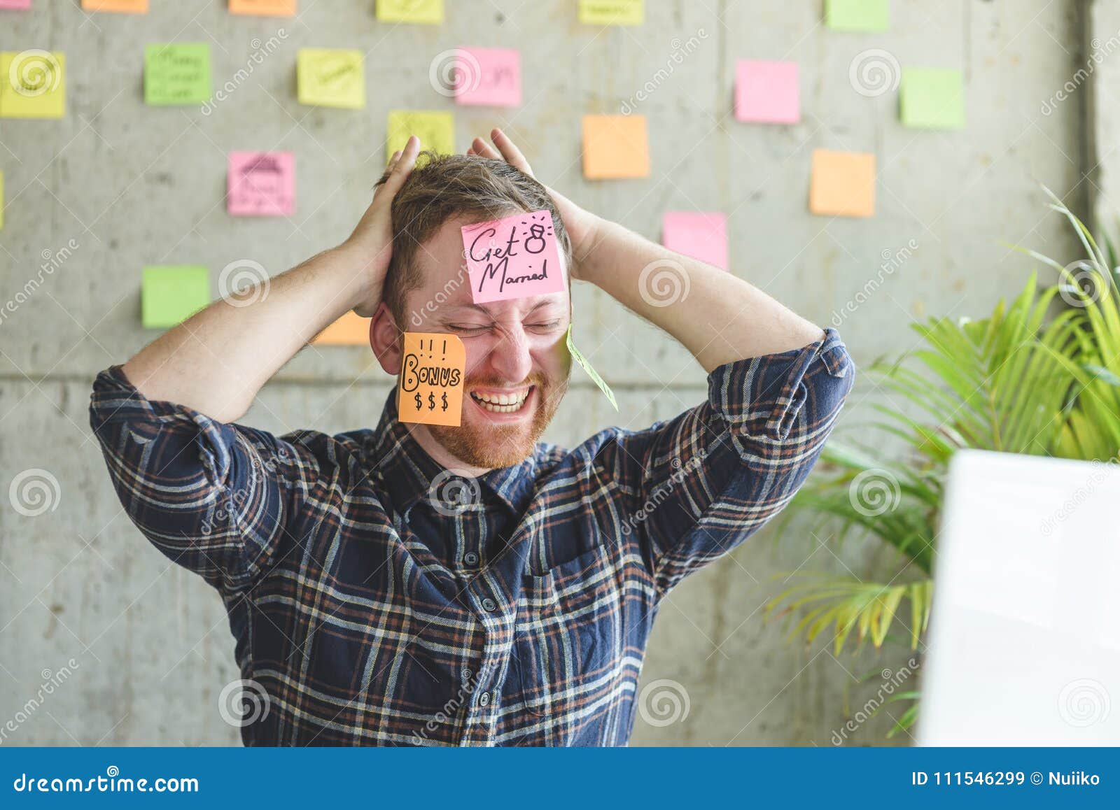 Stressed Man with Message on Sticky Notes Stock Image - Image of desk ...