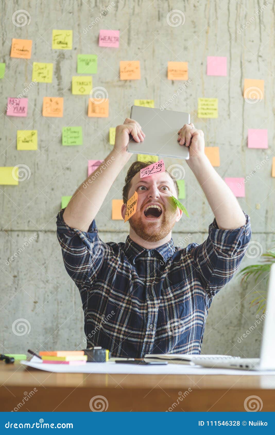 Stressed Man with Message on Sticky Notes Stock Photo - Image of bonus ...