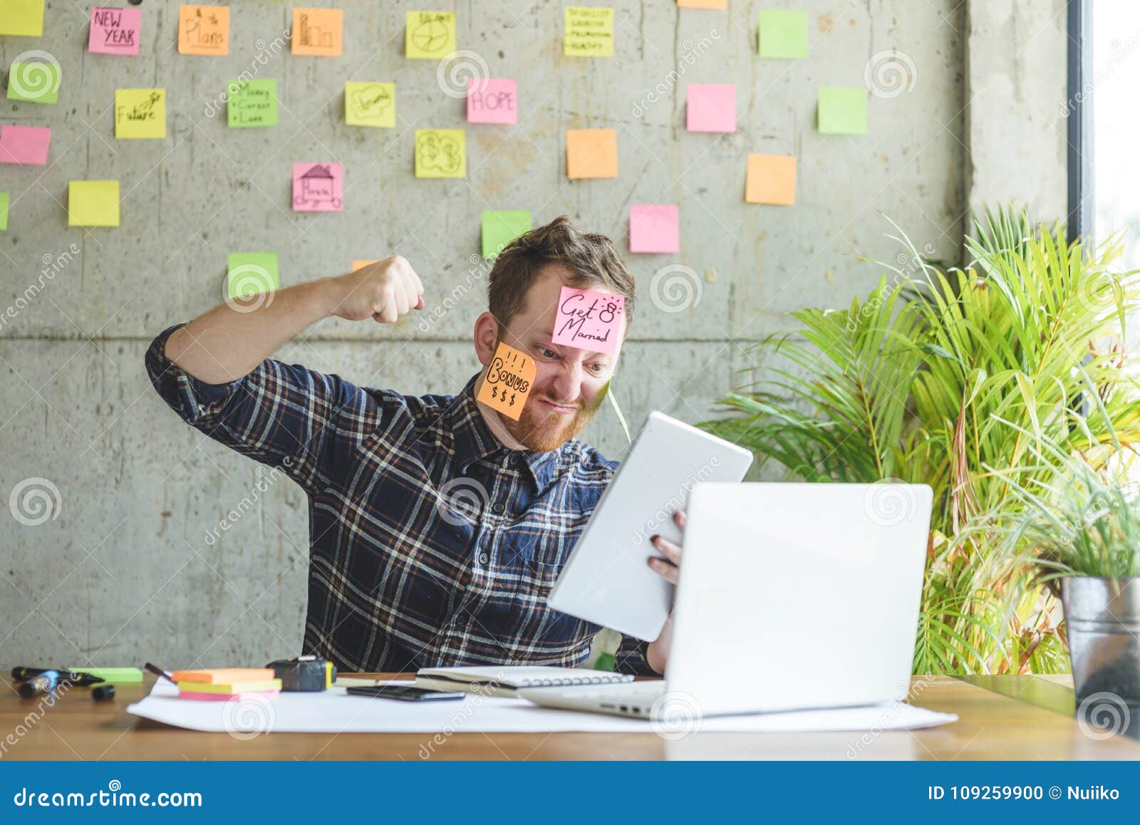 Stressed Man with Message on Sticky Notes Stock Photo - Image of ...