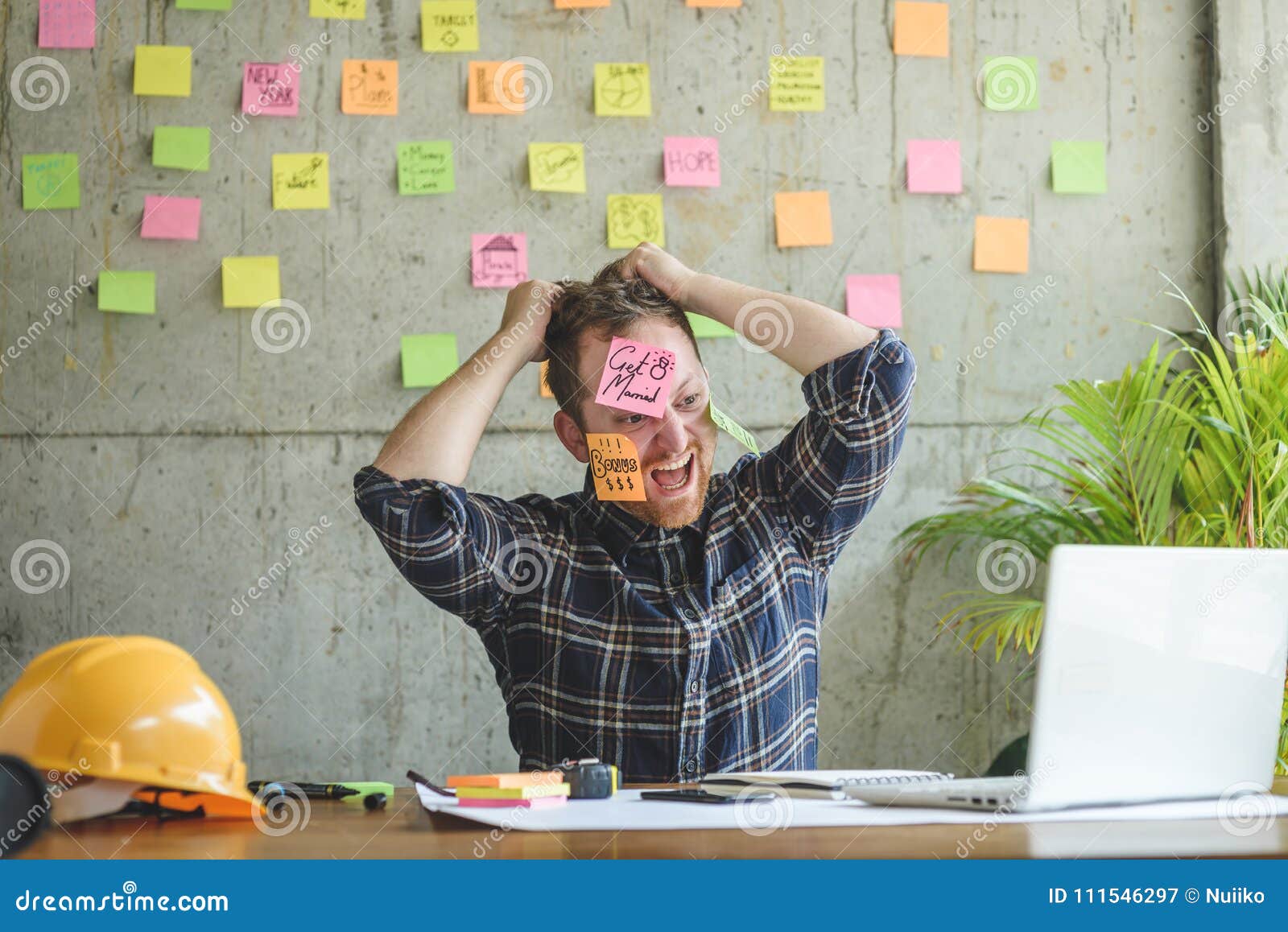 Stressed Man with Message on Sticky Notes Stock Image - Image of bonus ...