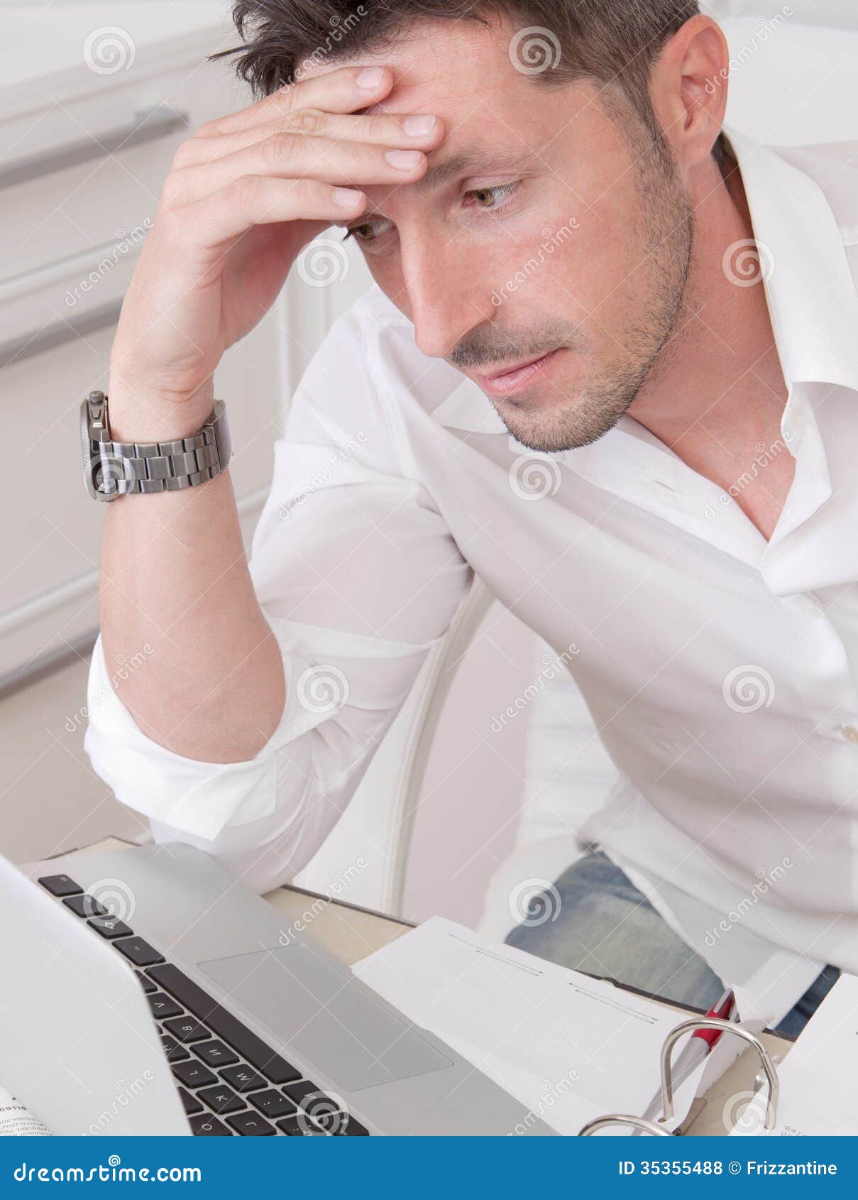 Stressed man in office stock photo. Image of head, career - 35355488