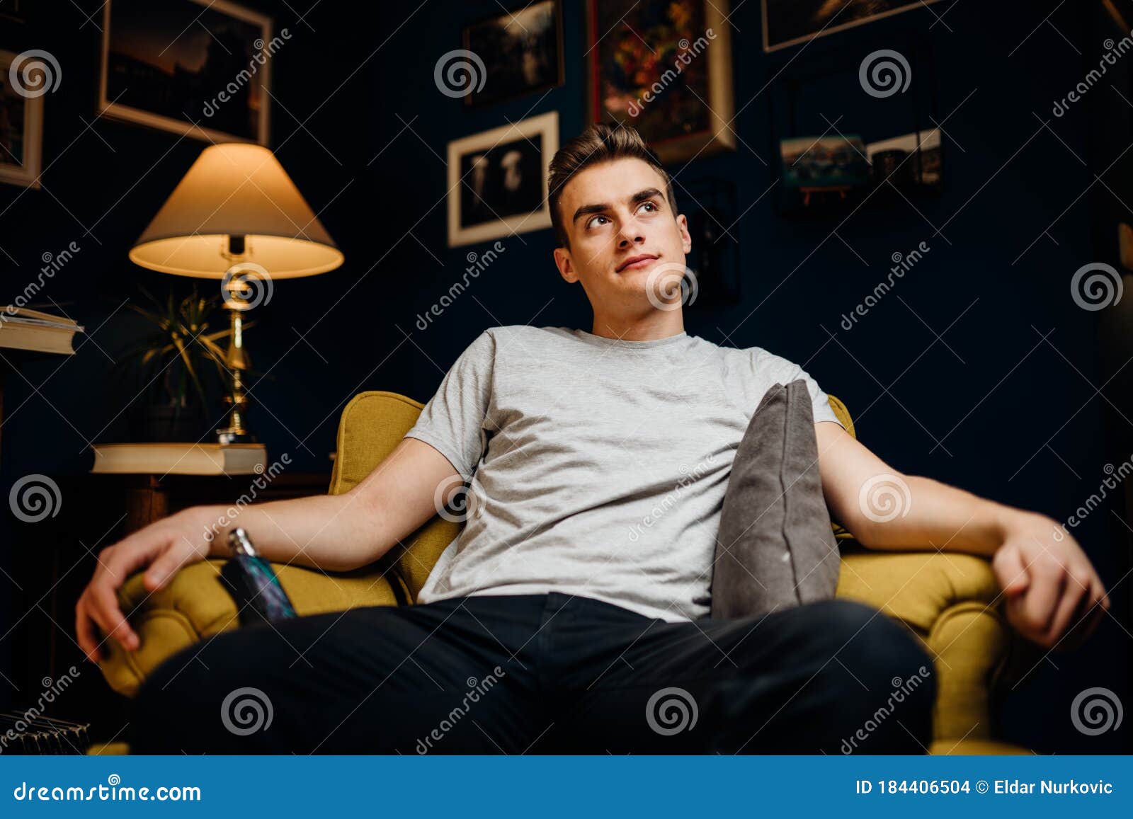 Stressed Man Overthinking Events Alone at Home.Thinking of Problems ...